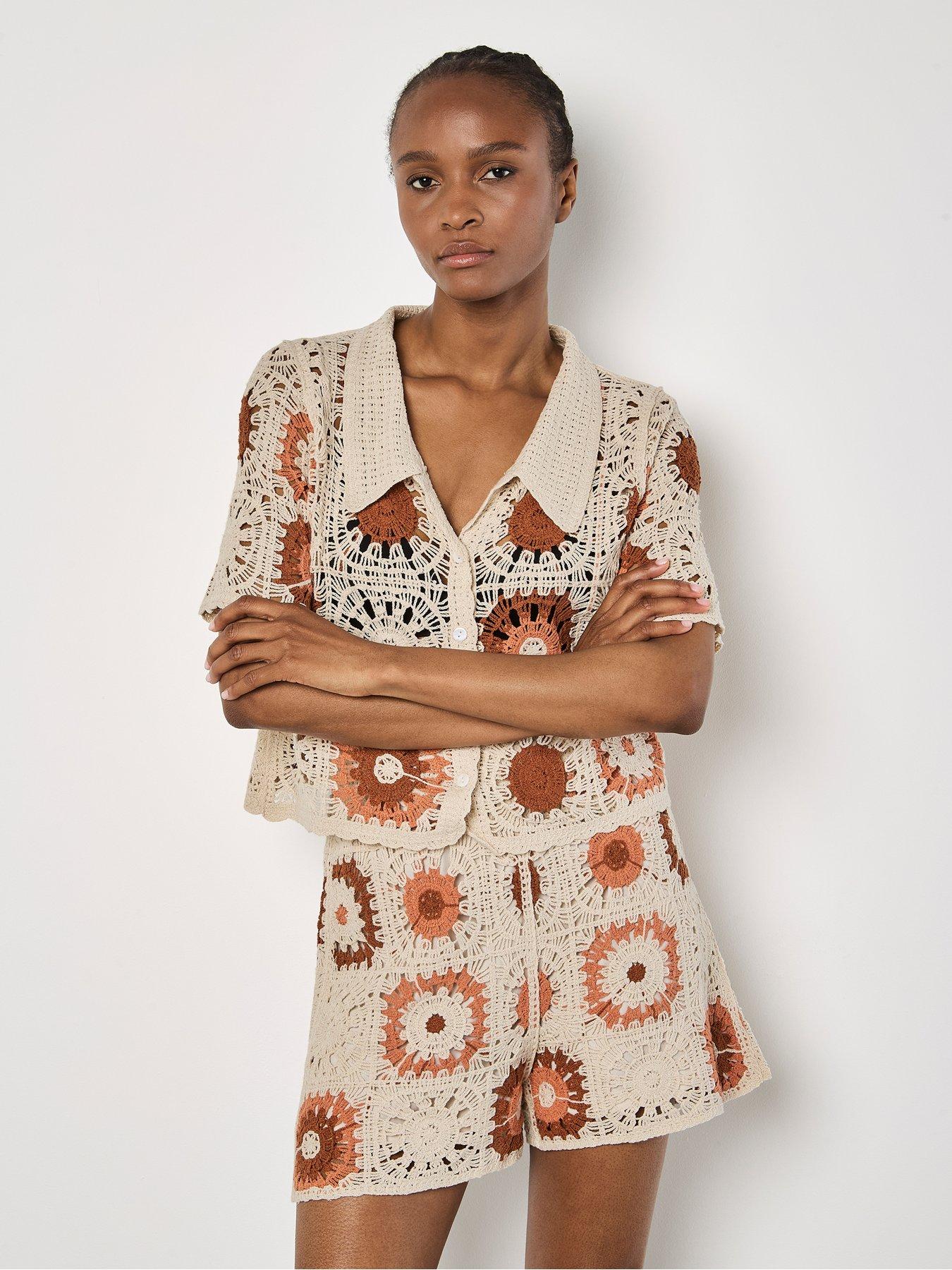 Apricot Crochet Squares Shorts - Cream | Very