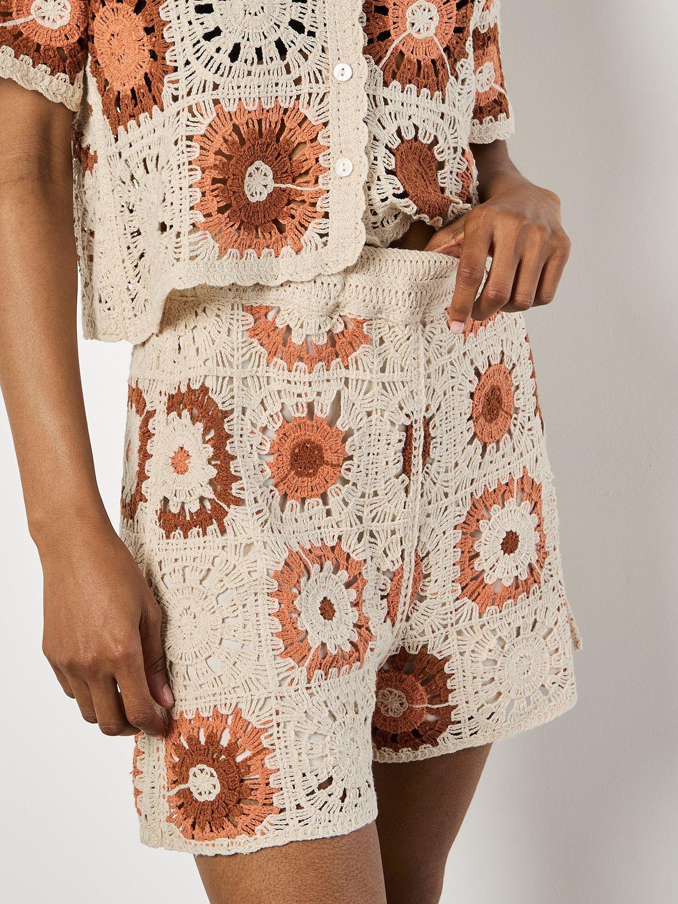 Apricot Crochet Squares Shorts - Cream | Very