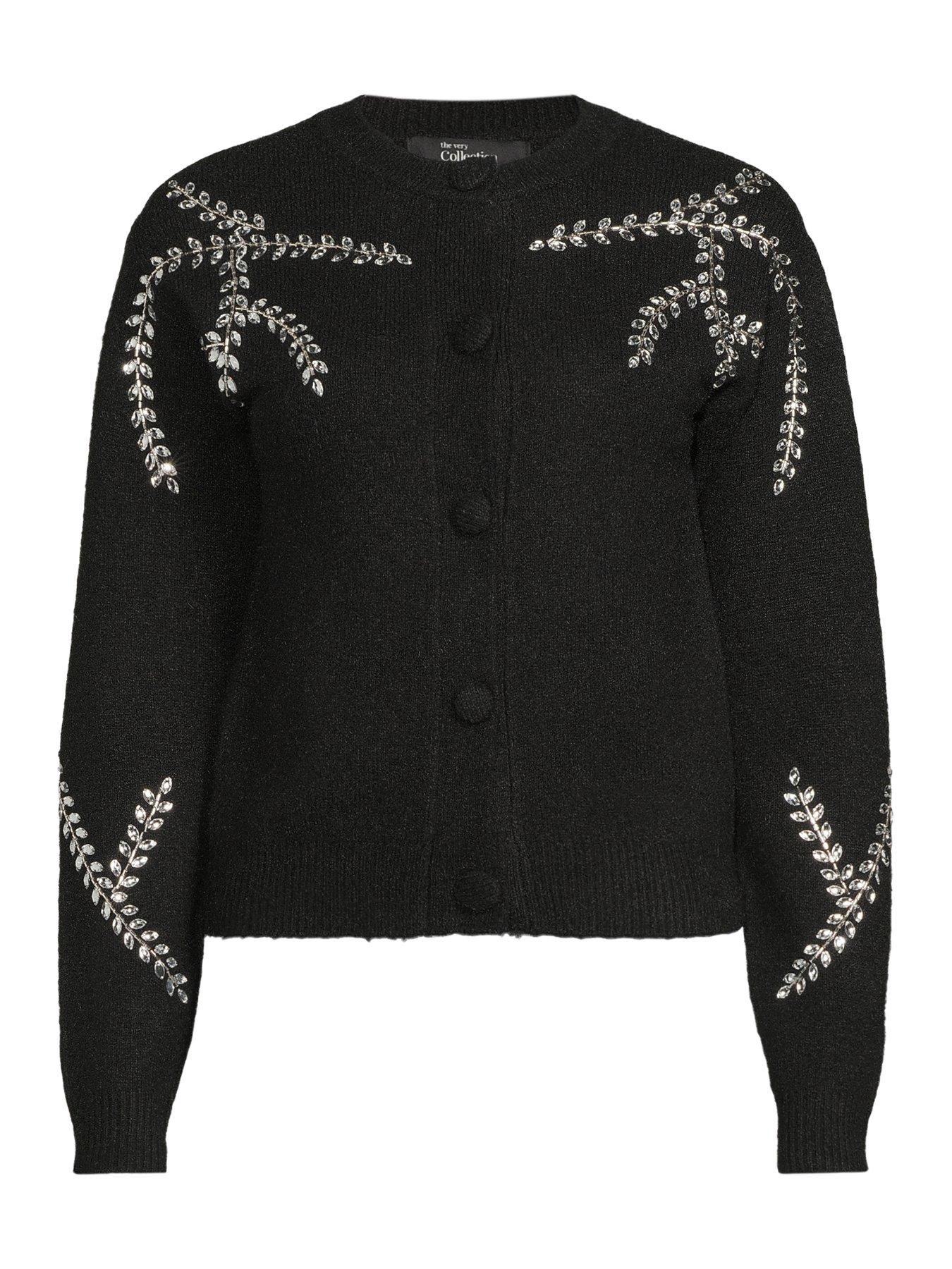 The Very Collection Crew Neck Embellished Cardigan With Wool - Black | Very