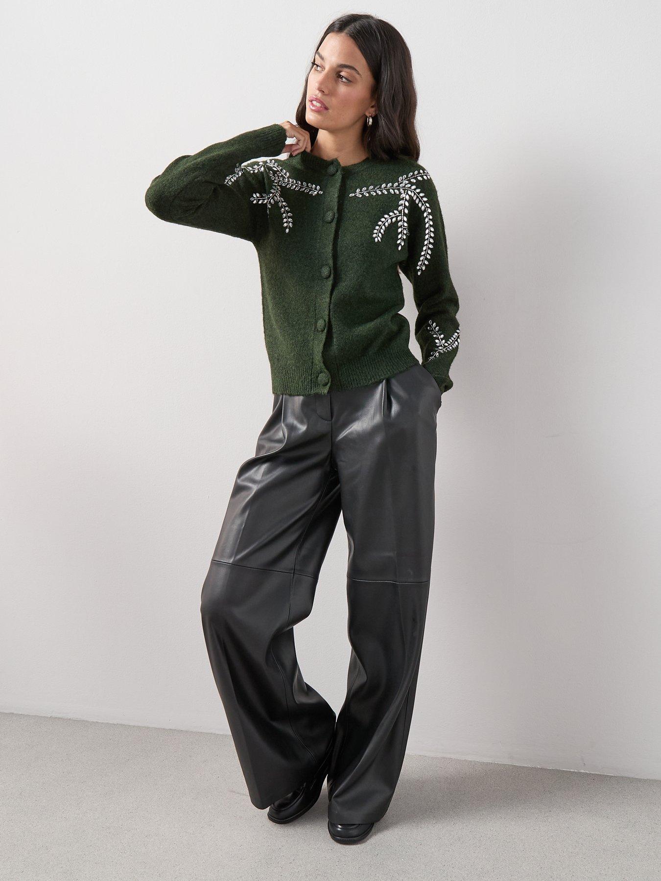 The Very Collection Crew Neck Embellished Cardigan With Wool - Green | Very