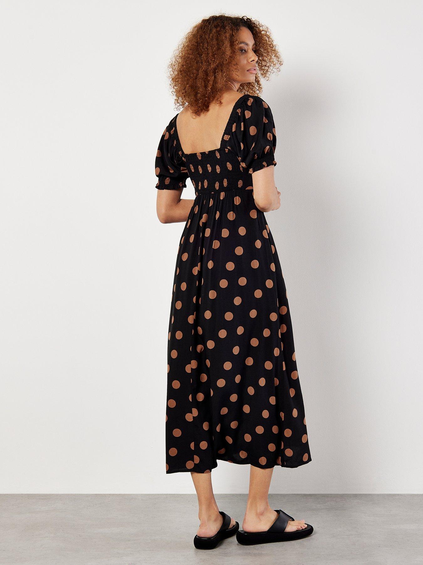 Apricot Big Spot Bow Detail Midi Dress | Very