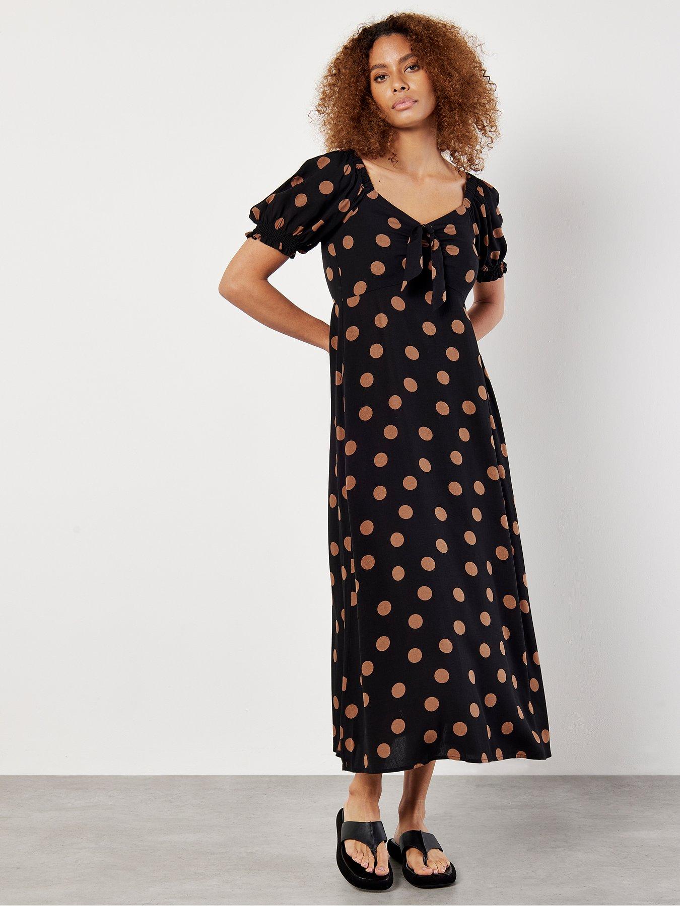 Apricot Big Spot Bow Detail Midi Dress | Very