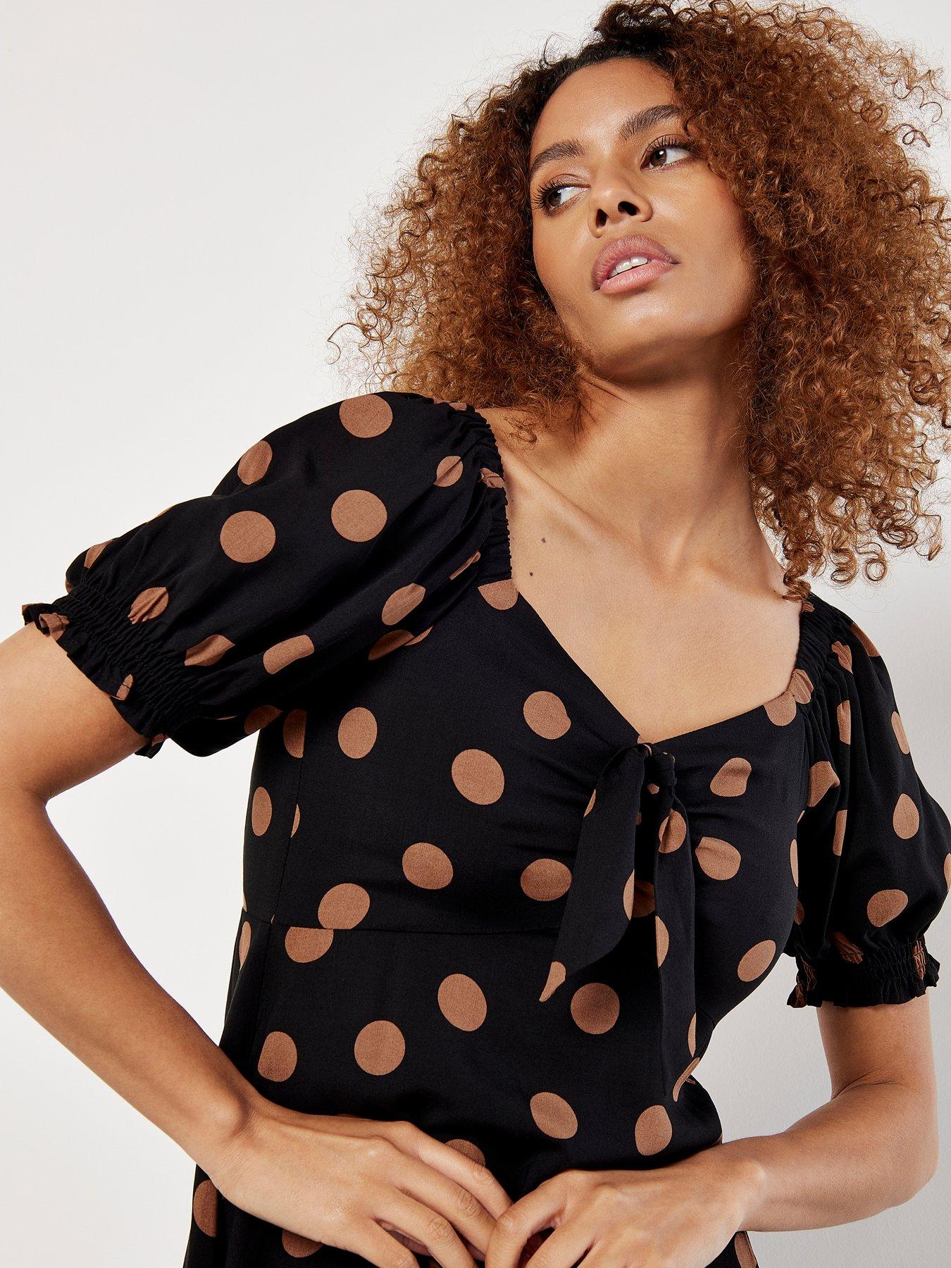 Apricot Big Spot Bow Detail Midi Dress | Very
