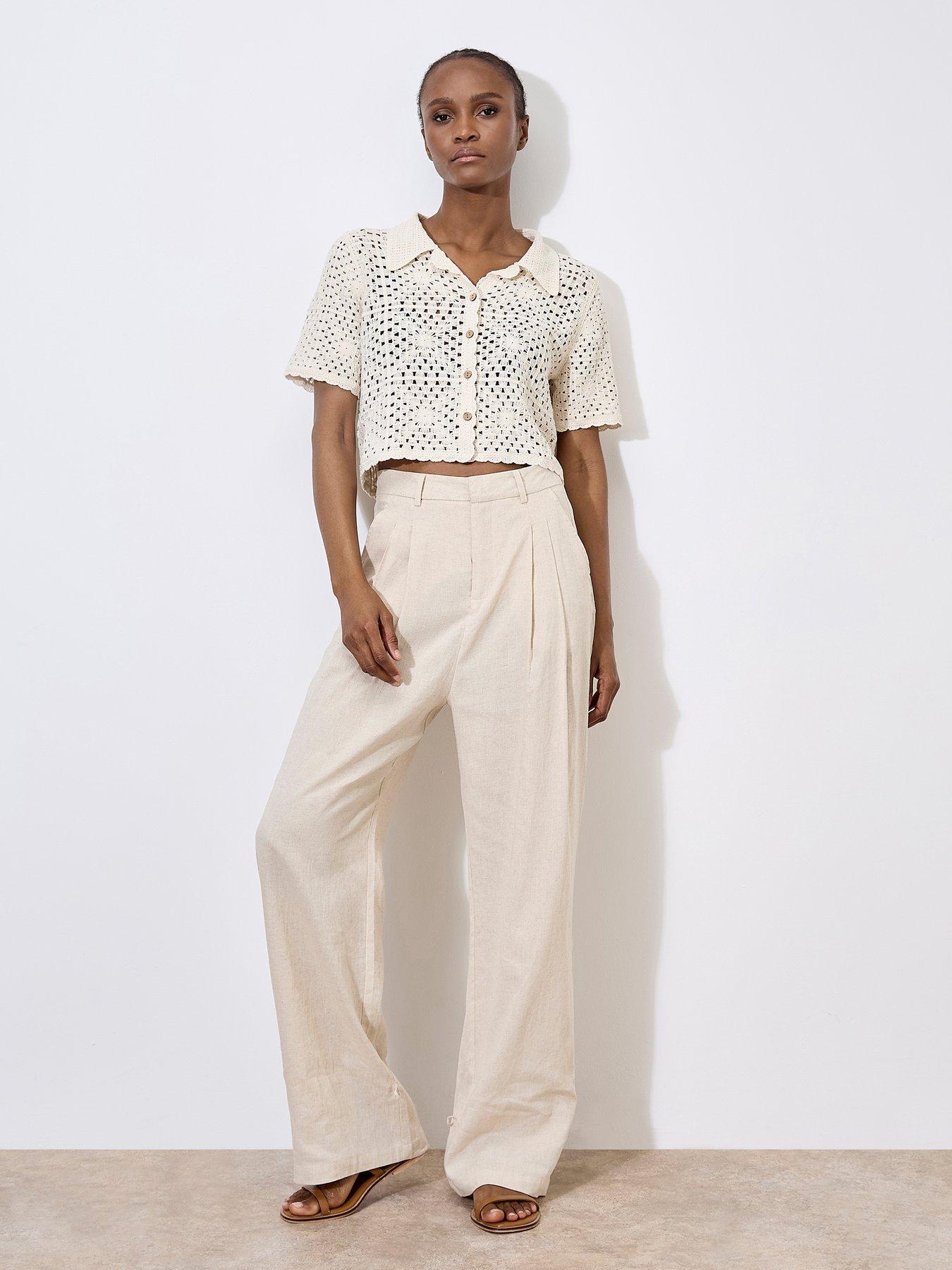 Apricot Pleated Wide Leg Cuff Trouser - Cream | Very