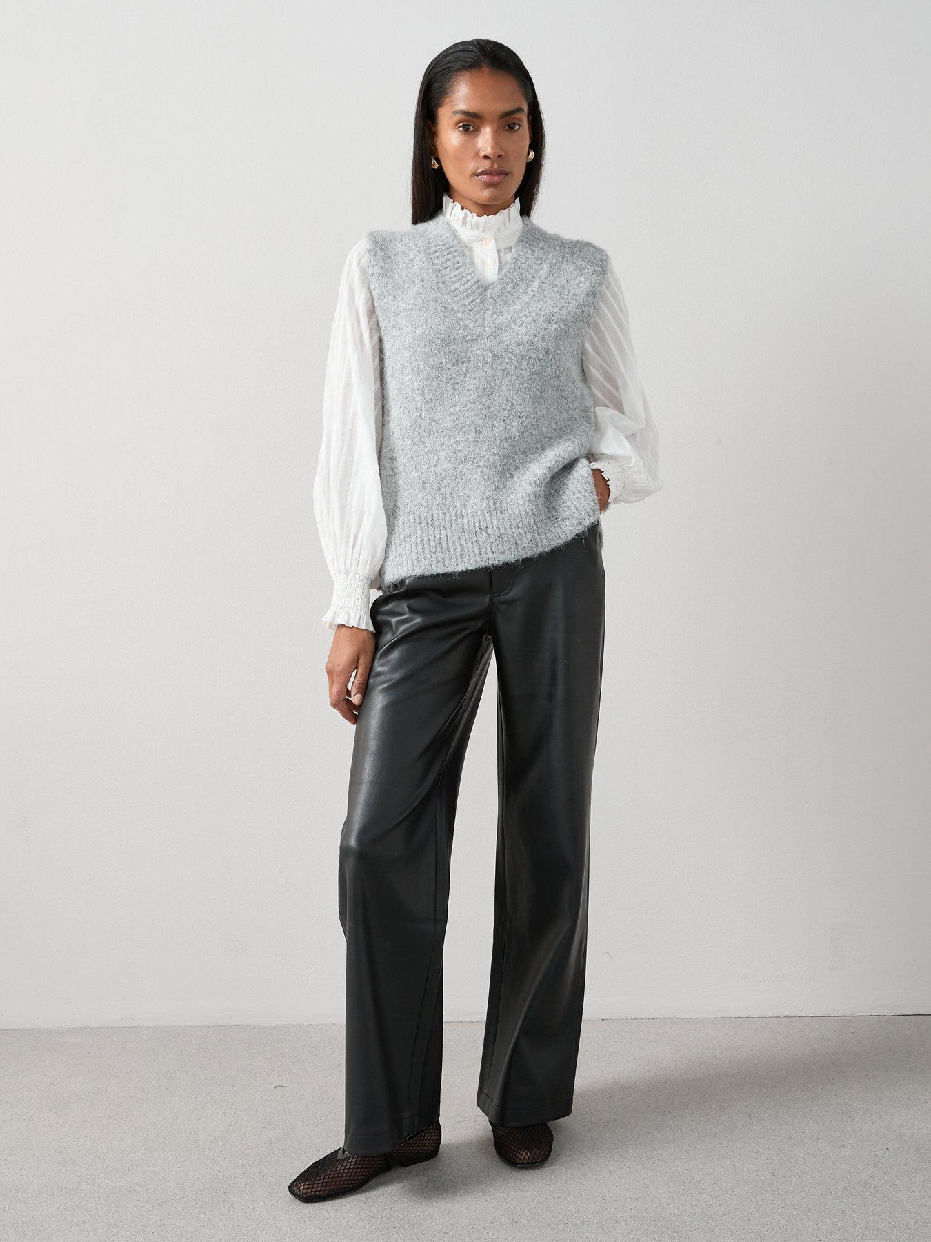 The Very Collection V Neck Sleeveless Knitted Tank With Wool - Grey | Very