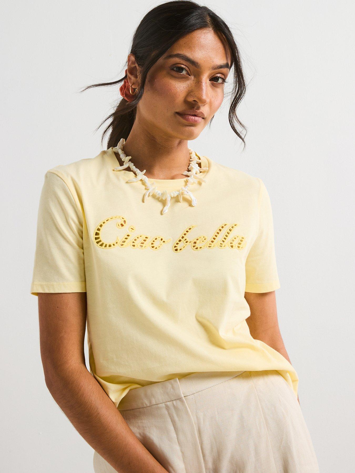 V by Very Ciao Bella Cut Out T-shirt - Yellow | Very