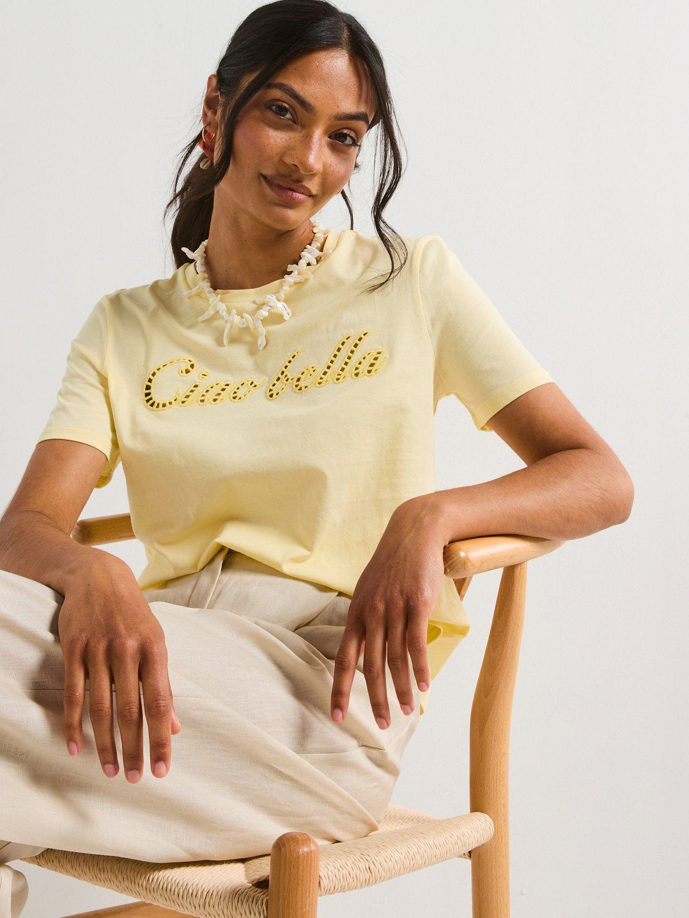 V by Very Ciao Bella Cut Out T-shirt - Yellow | Very