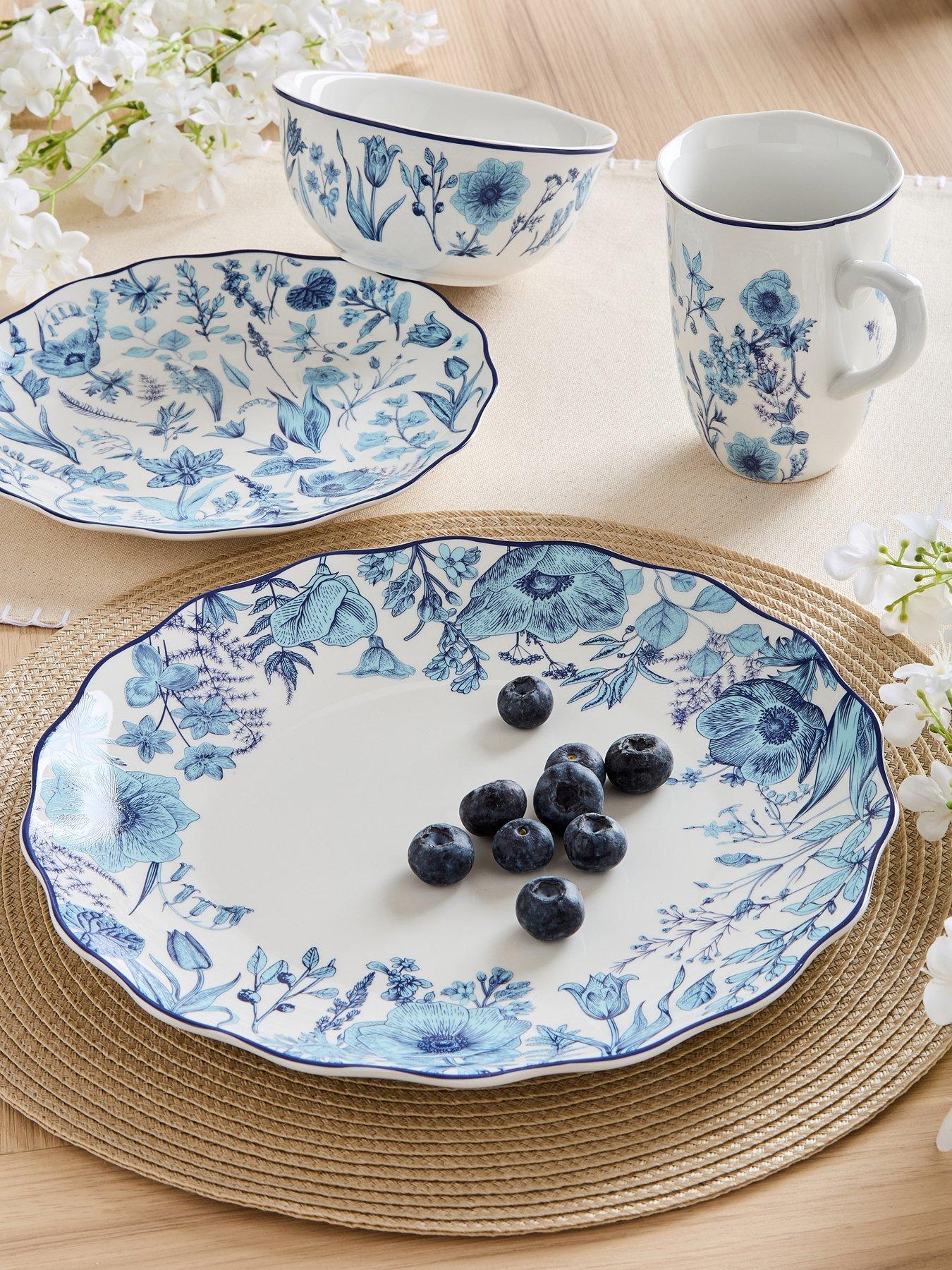 WATERSIDE Blue Floral 16-Piece Dinner Set | Very