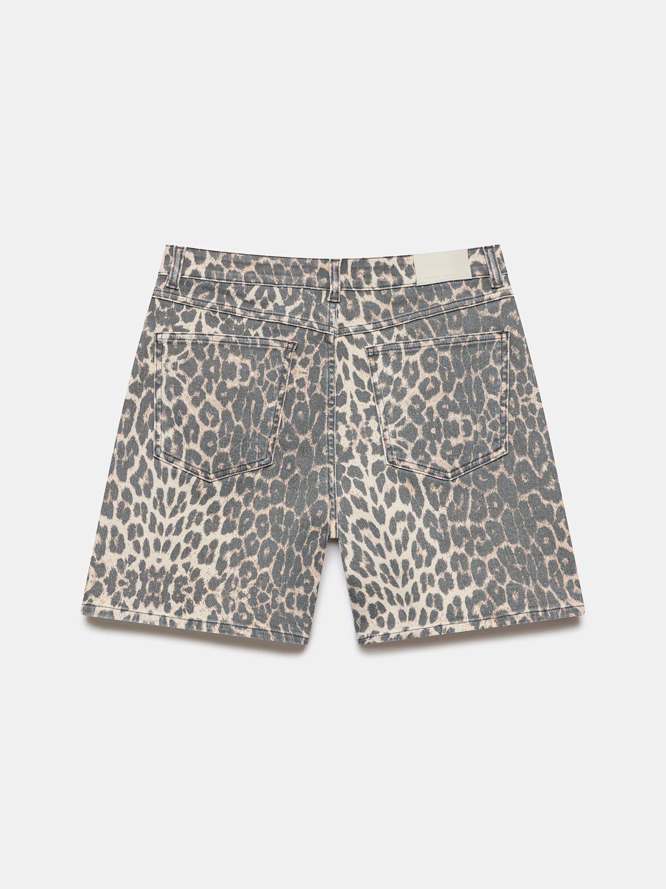 Mint Velvet Neutral Leopard Print Denim Shorts - Beige | Very