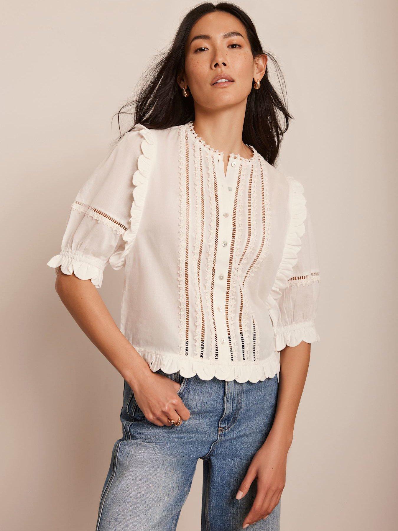 Mint Velvet White Ruffle Trim Cotton Top - Ivory | Very