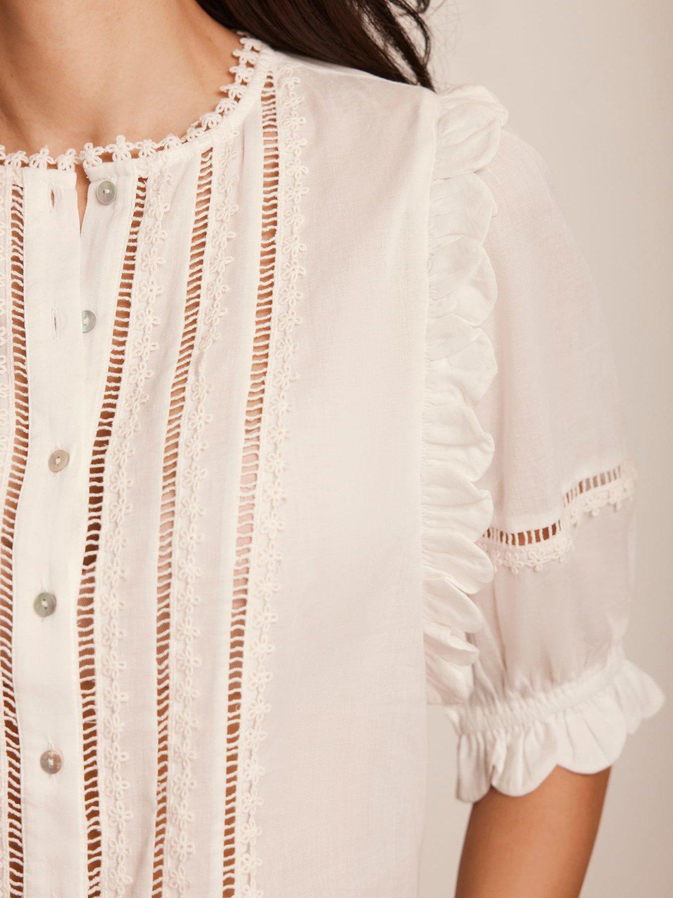 Mint Velvet White Ruffle Trim Cotton Top - Ivory | Very