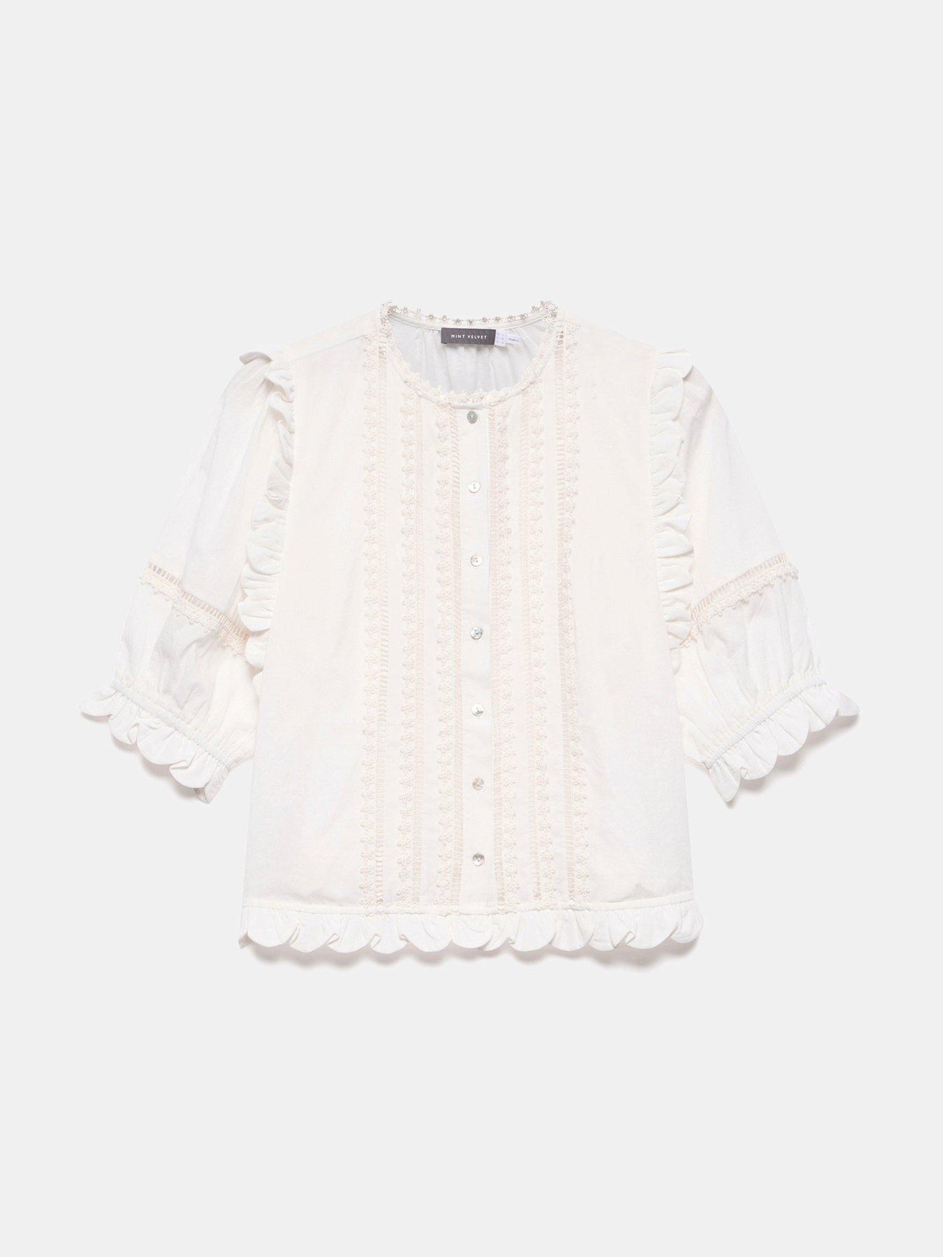 Mint Velvet White Ruffle Trim Cotton Top - Ivory | Very