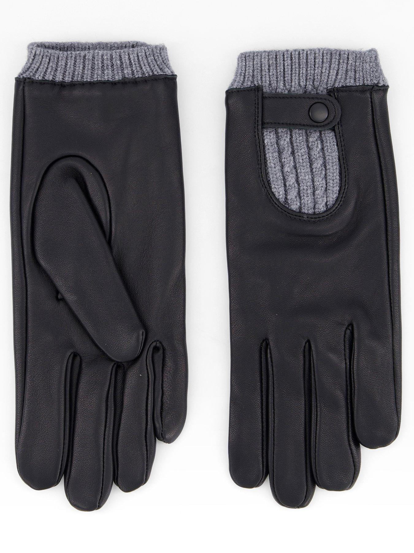 The Very Collection Knitted Insert Leather Gloves - Black | Very