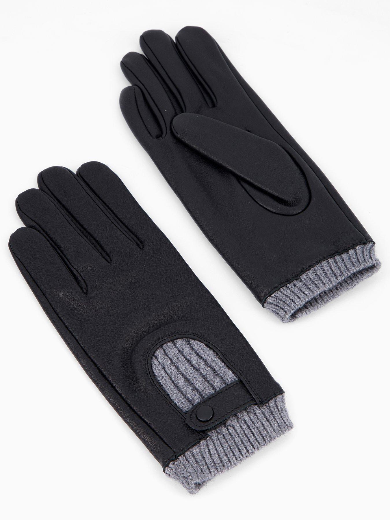 The Very Collection Knitted Insert Leather Gloves - Black | Very
