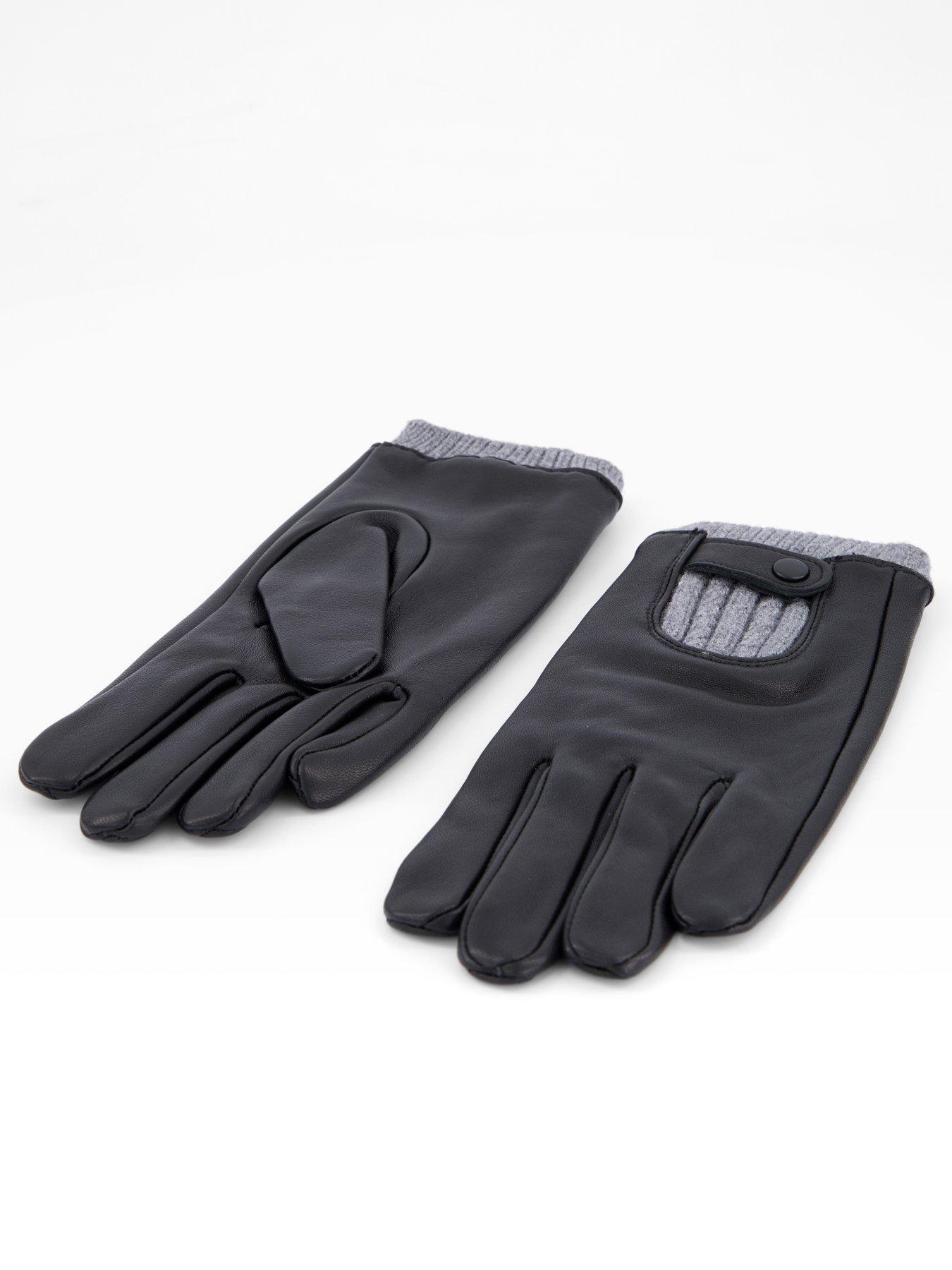The Very Collection Knitted Insert Leather Gloves - Black | Very