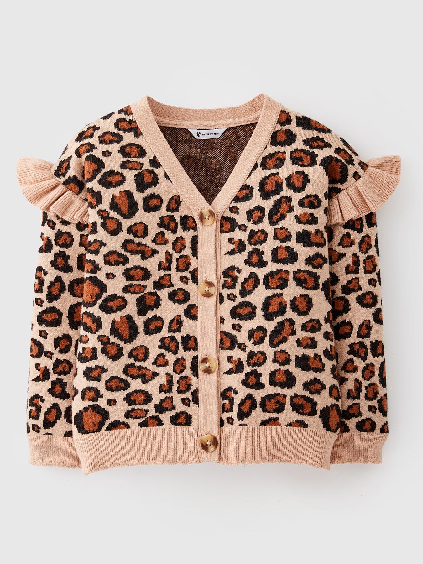 Mini V by Very Girls Leopard Print Frill Shoulder Cardigan - Multi | Very