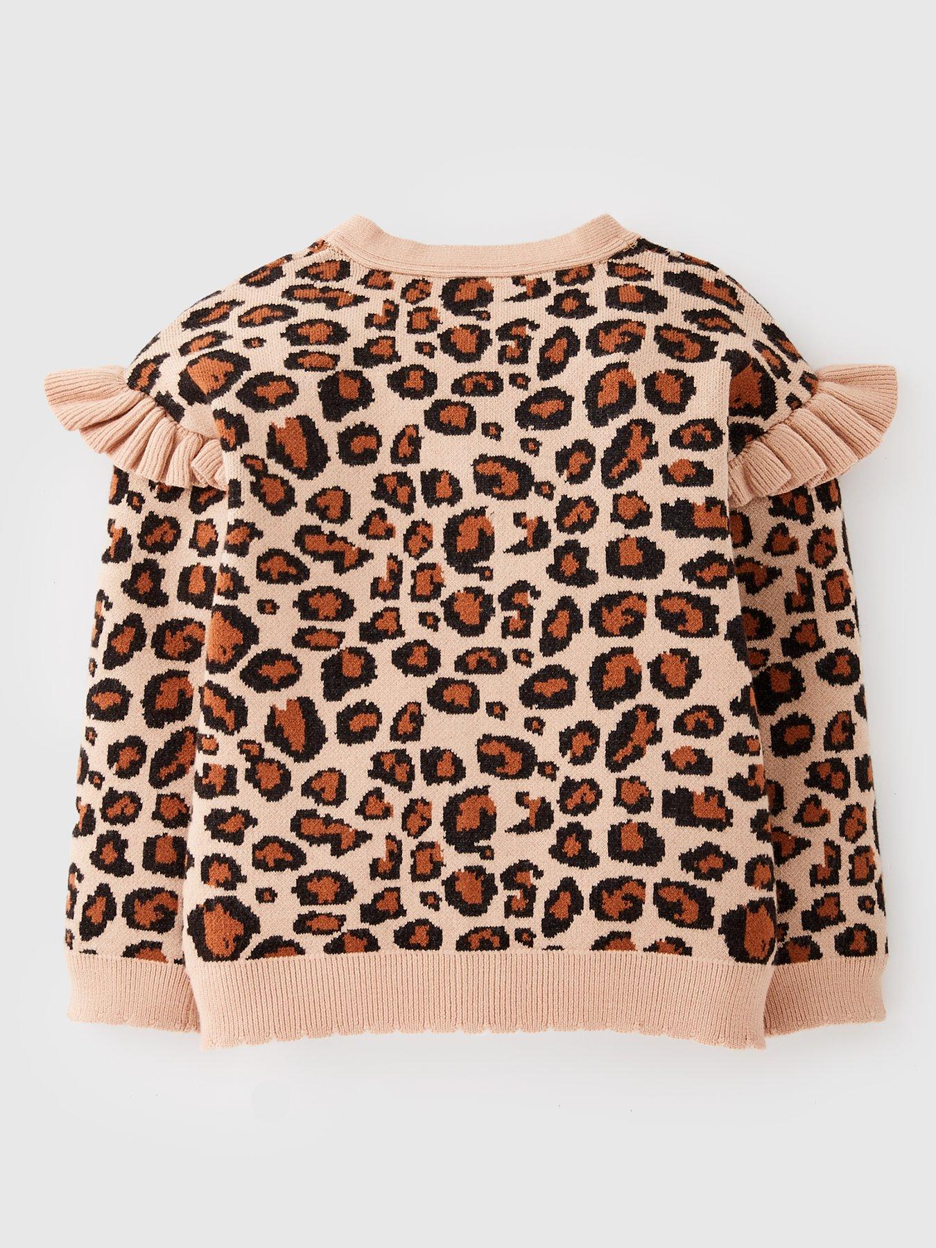 Mini V by Very Girls Leopard Print Frill Shoulder Cardigan - Multi | Very