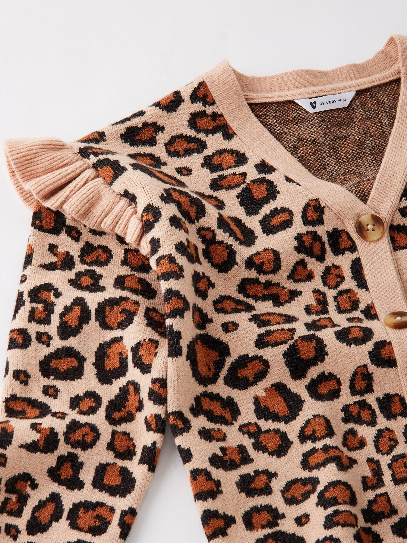 Mini V by Very Girls Leopard Print Frill Shoulder Cardigan - Multi | Very