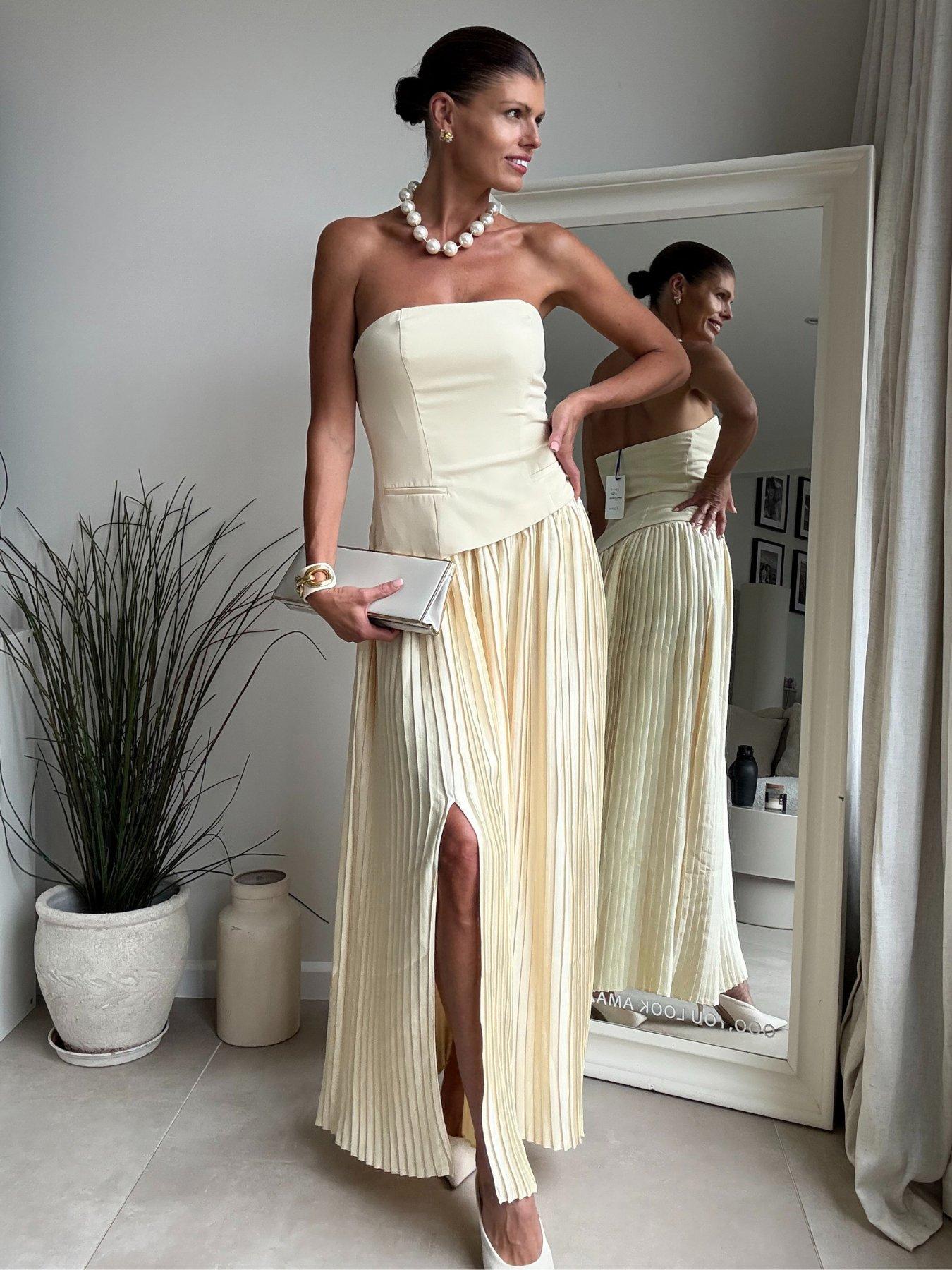 Style Cheat Pleat Bandeau Dress - Yellow | Very