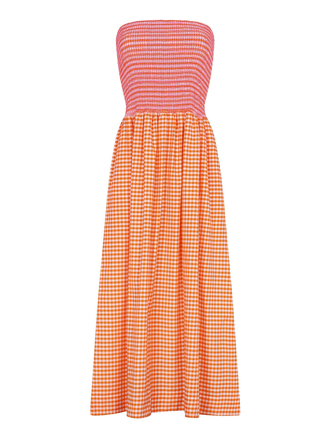 PITUSA Strapless Smocked Midi Lightweight Beach Dress - Orange | Very