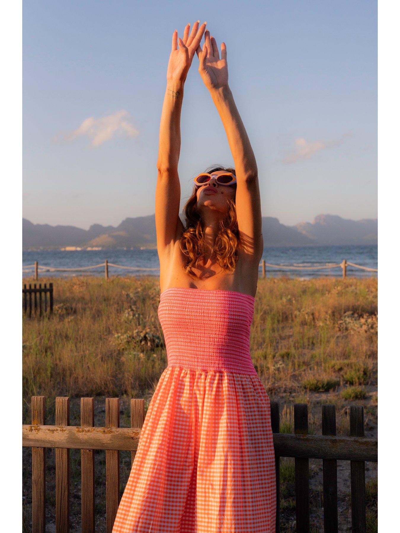 PITUSA Strapless Smocked Midi Lightweight Beach Dress - Orange | Very