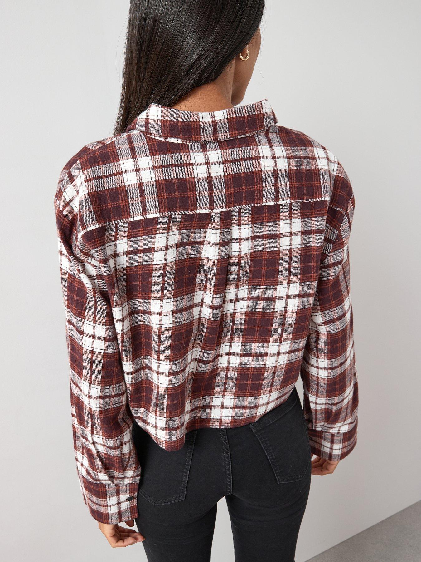 The Very Collection Cropped Check Shirt - Brown | Very