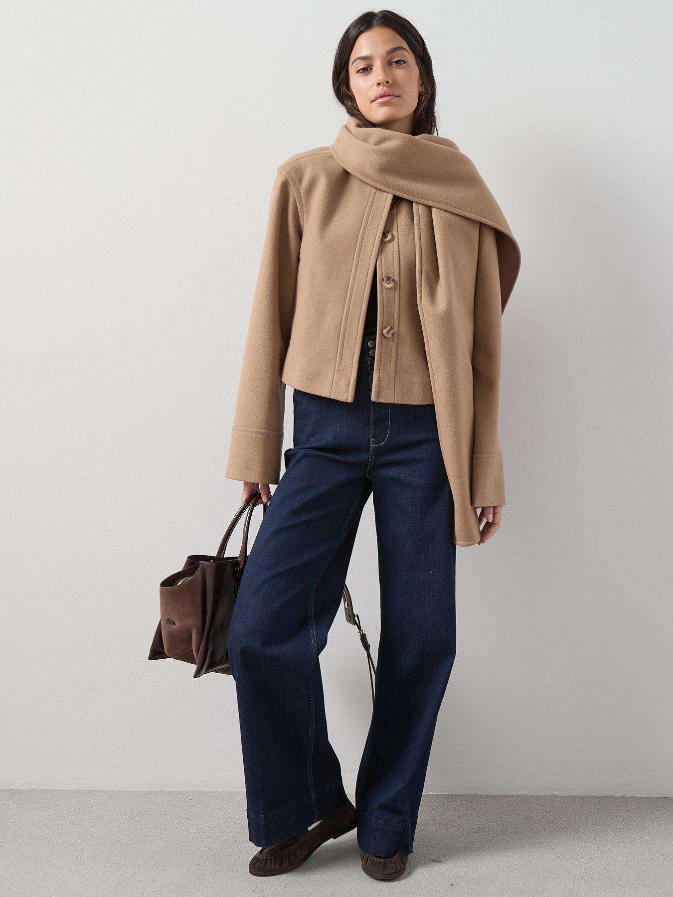 The Very Collection Short Scarf Coat - Light Brown | Very