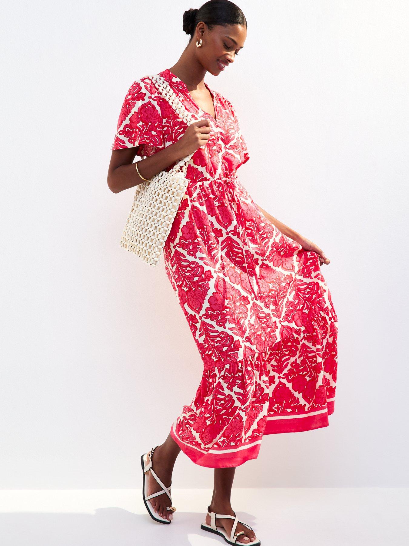 New Look Tile Print Drawstring Midi Shirt Dress - Pink | Very