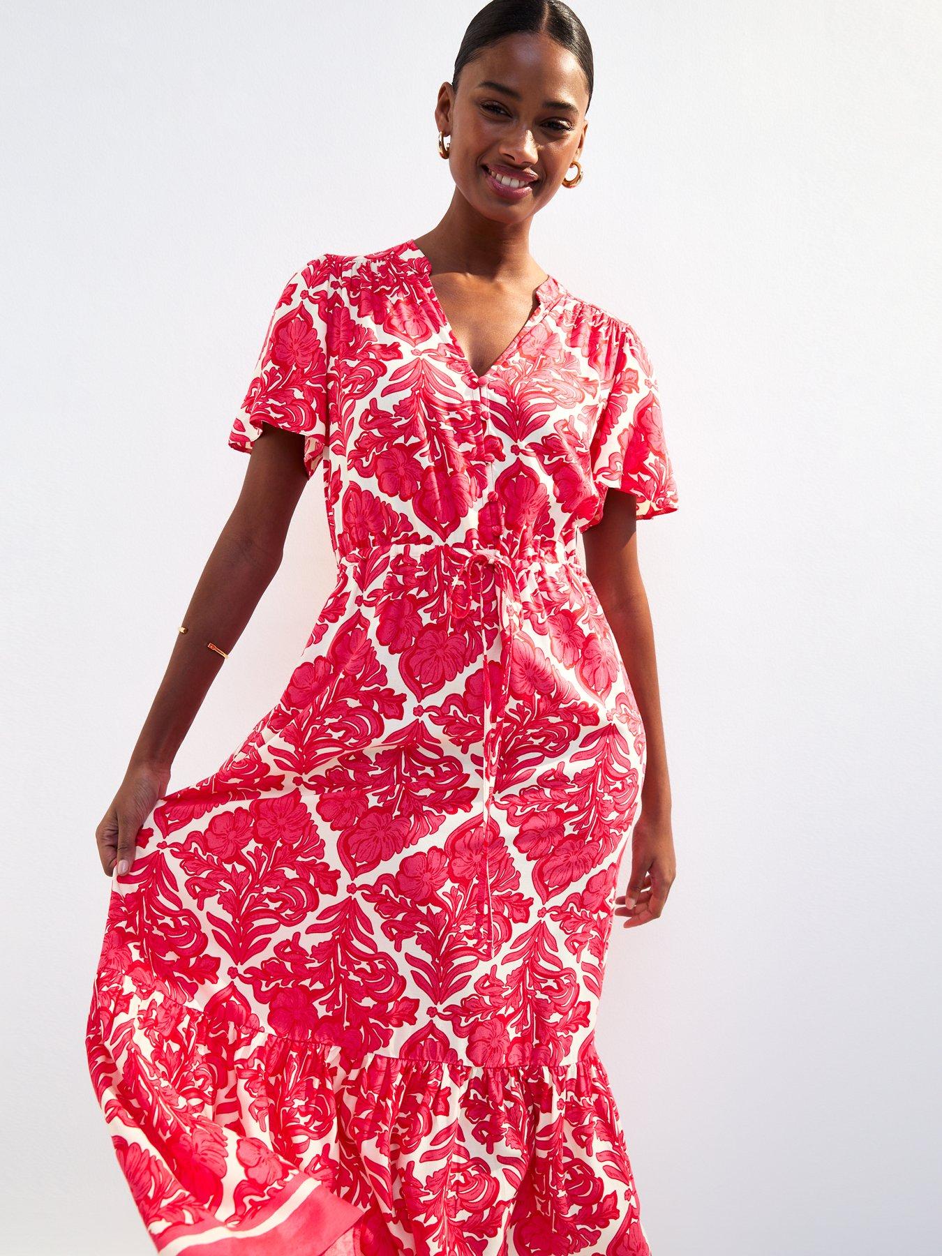 New Look Tile Print Drawstring Midi Shirt Dress - Pink | Very