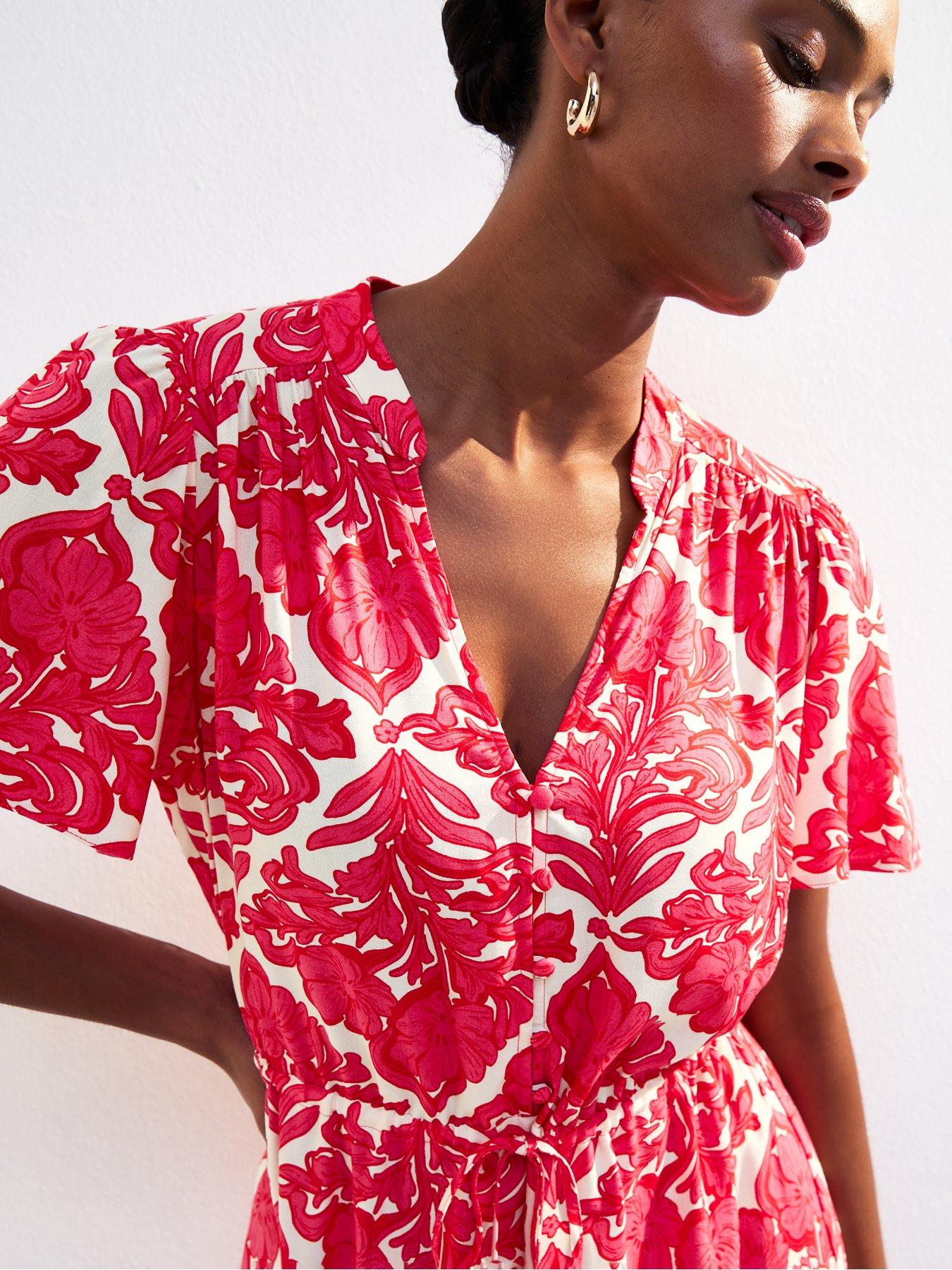 New Look Tile Print Drawstring Midi Shirt Dress - Pink | Very