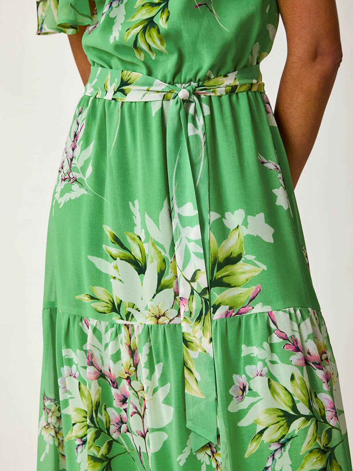 Roman Floral Bardot Belted Maxi Dress - Green | Very