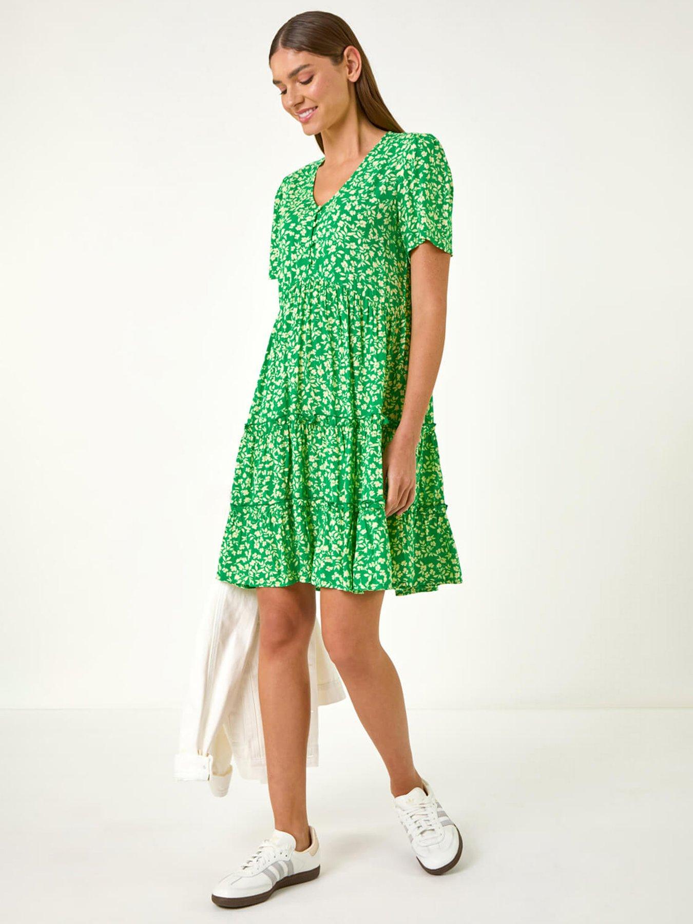 Roman Floral Short Tea Dress - Green | Very