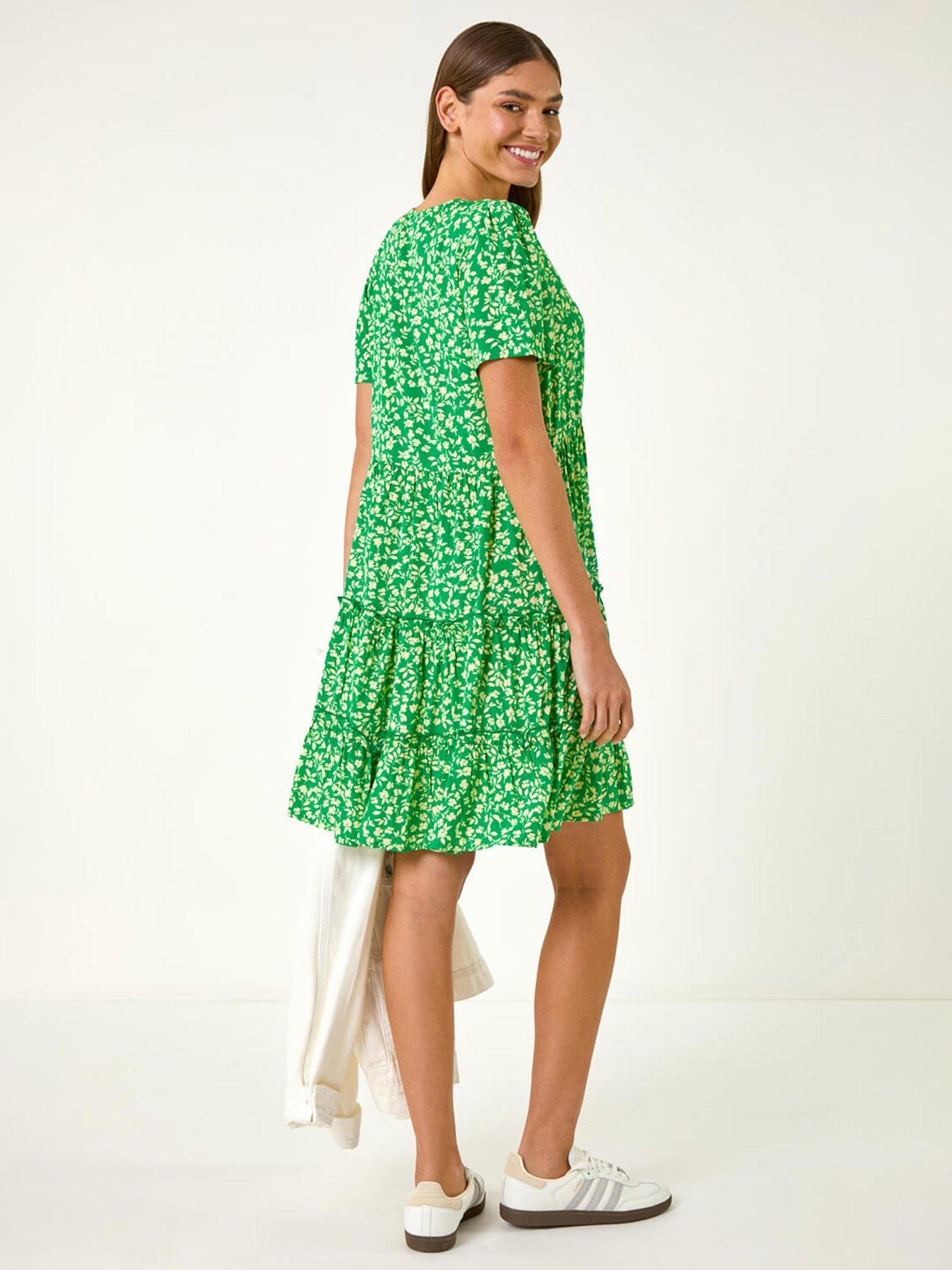 Roman Floral Short Tea Dress - Green | Very