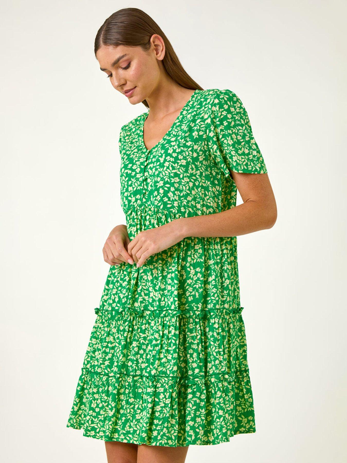 Roman Floral Short Tea Dress - Green | Very