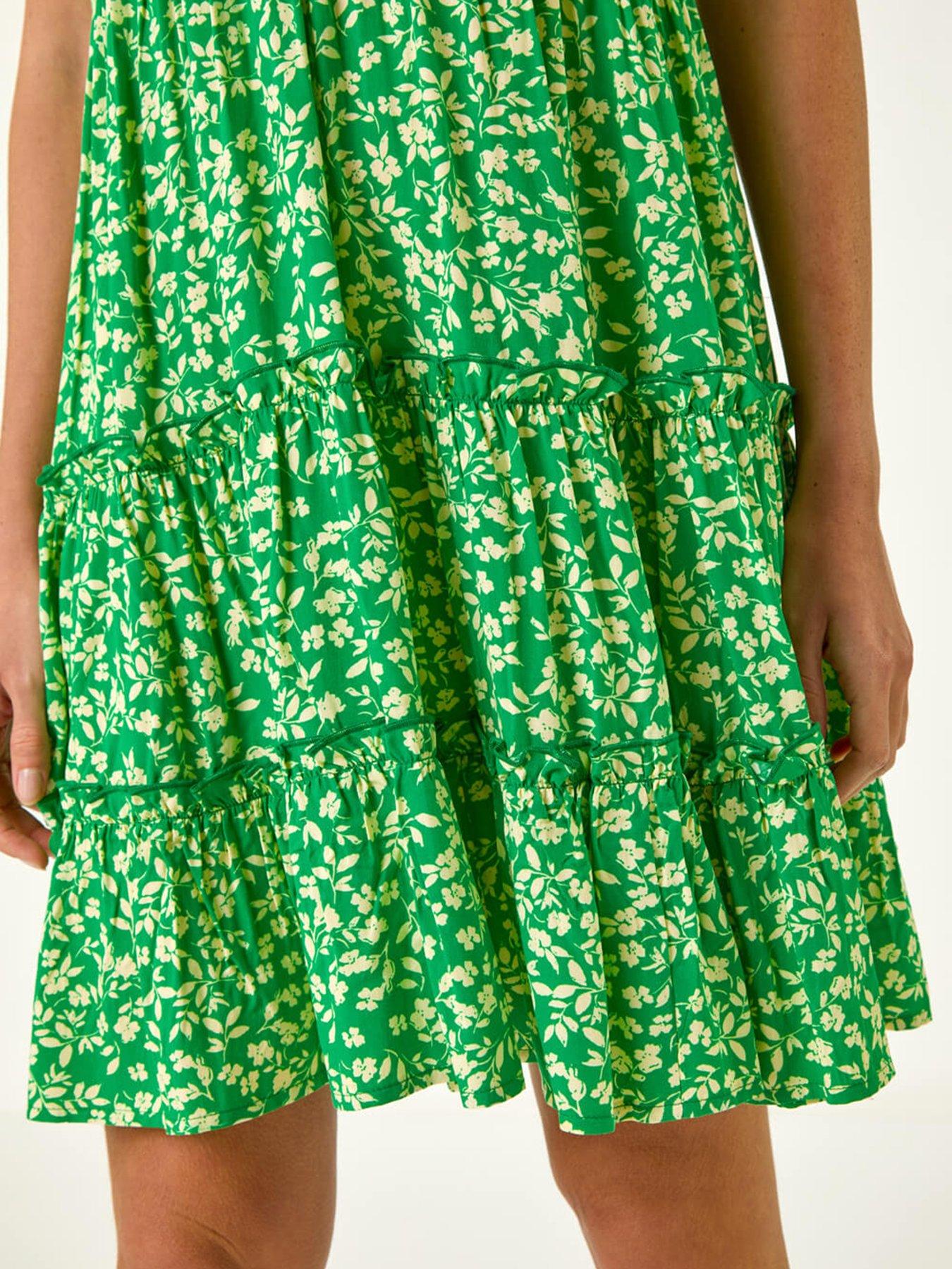 Roman Floral Short Tea Dress - Green | Very