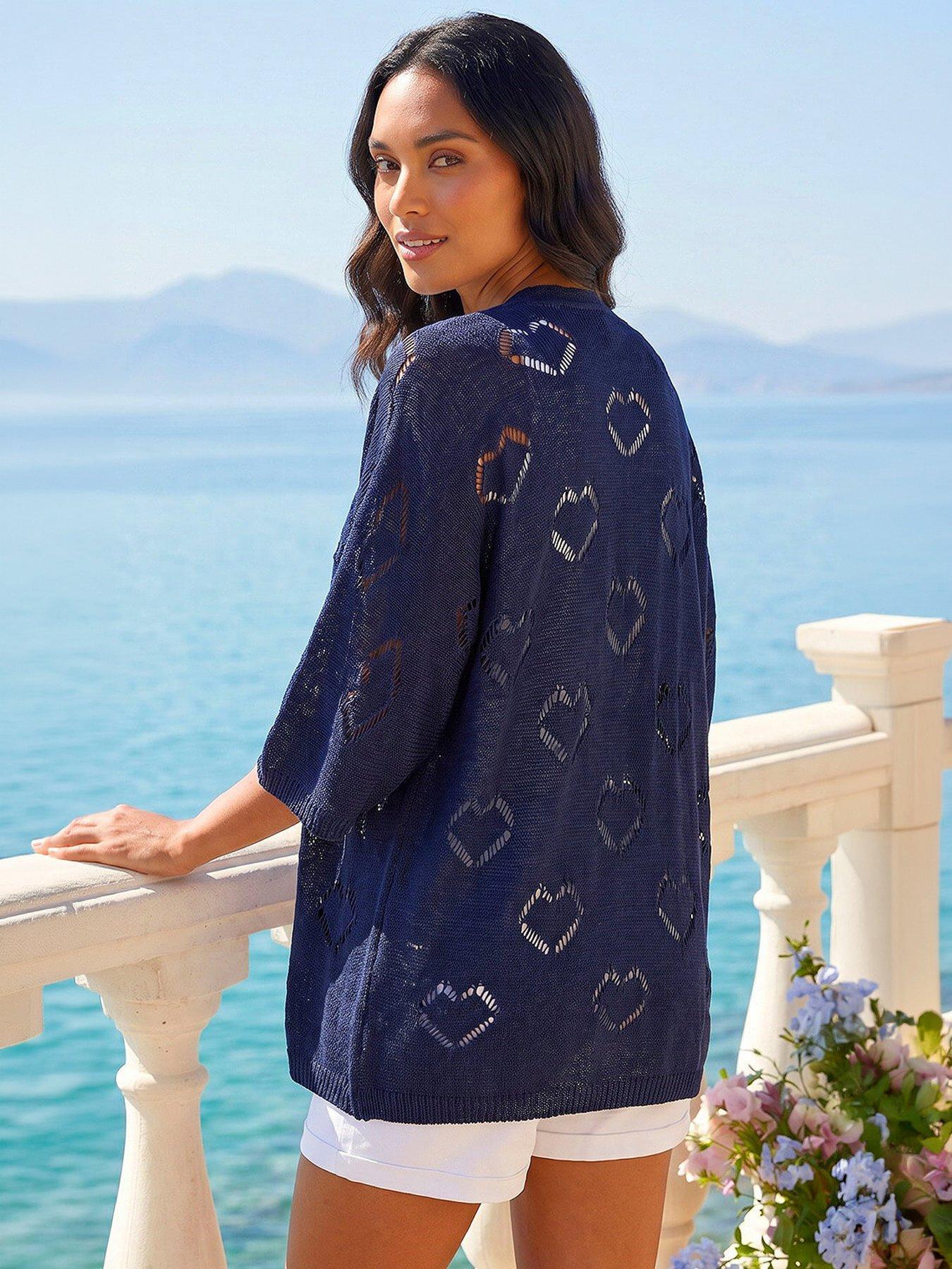 Roman Pointelle Heart Knit Cardigan - Navy | Very