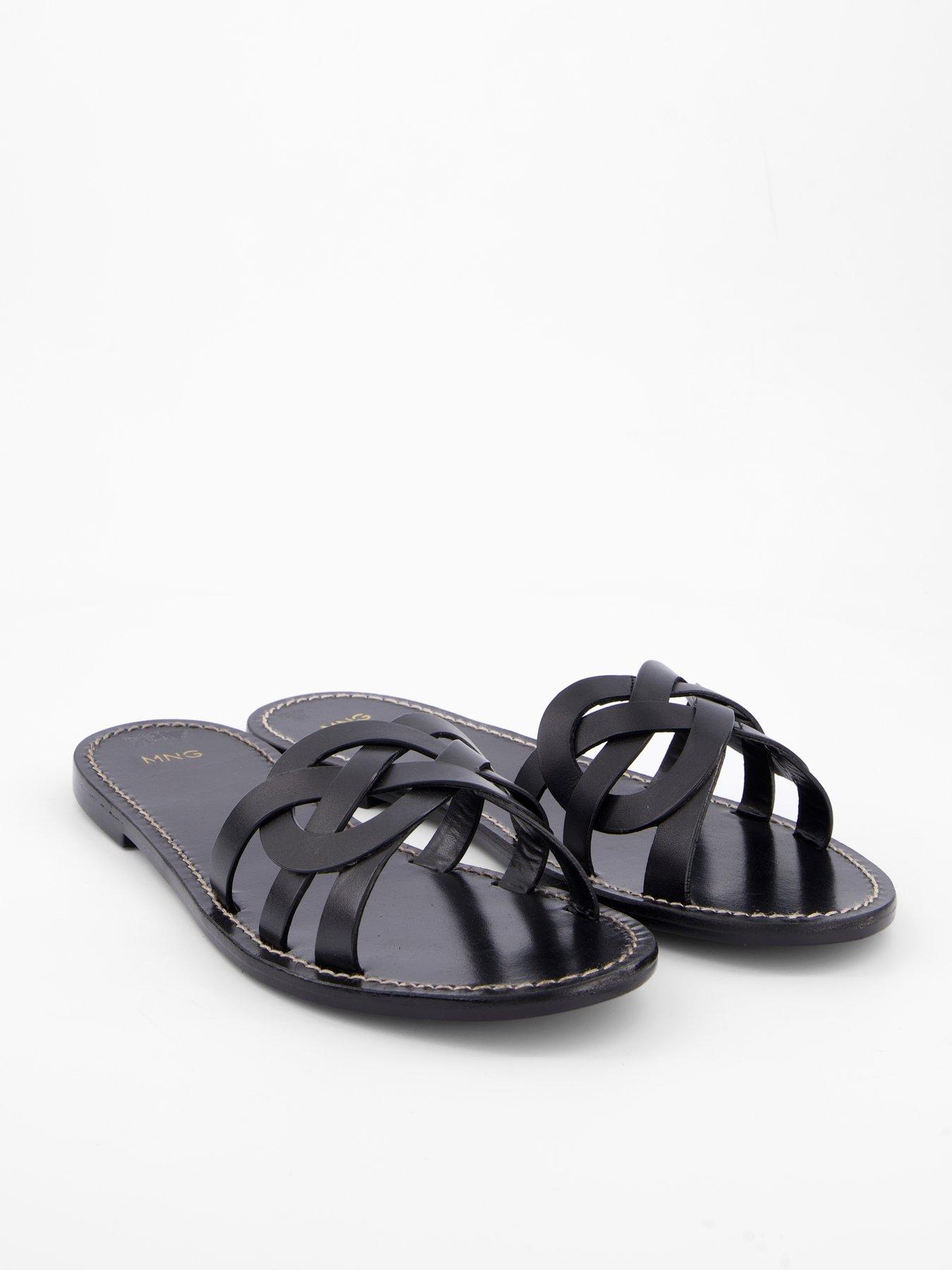 Mango Leather Sandals With Intertwined Strap - Black | Very