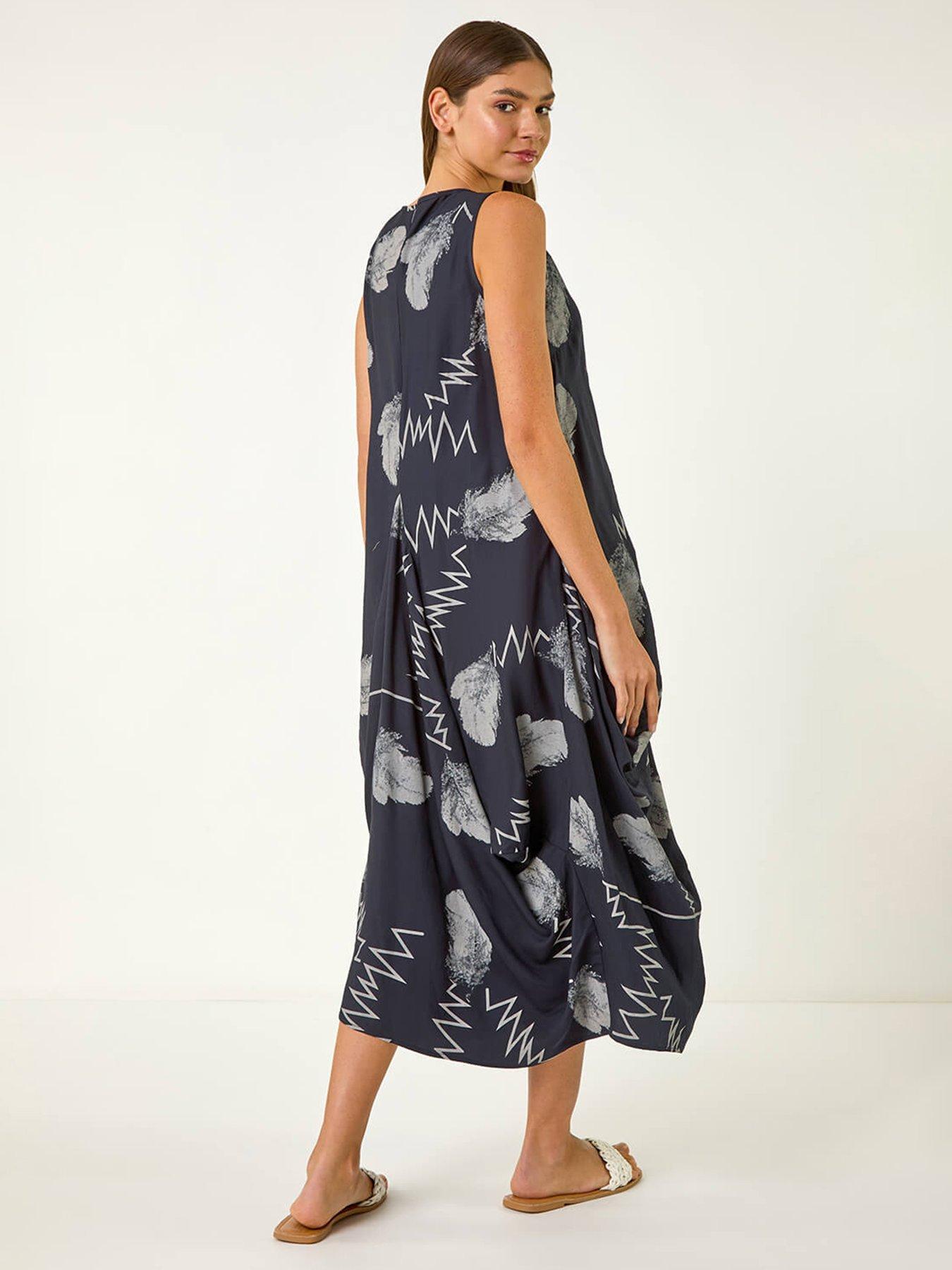 Roman Abstract Bubble Hem Midi Dress - Navy | Very