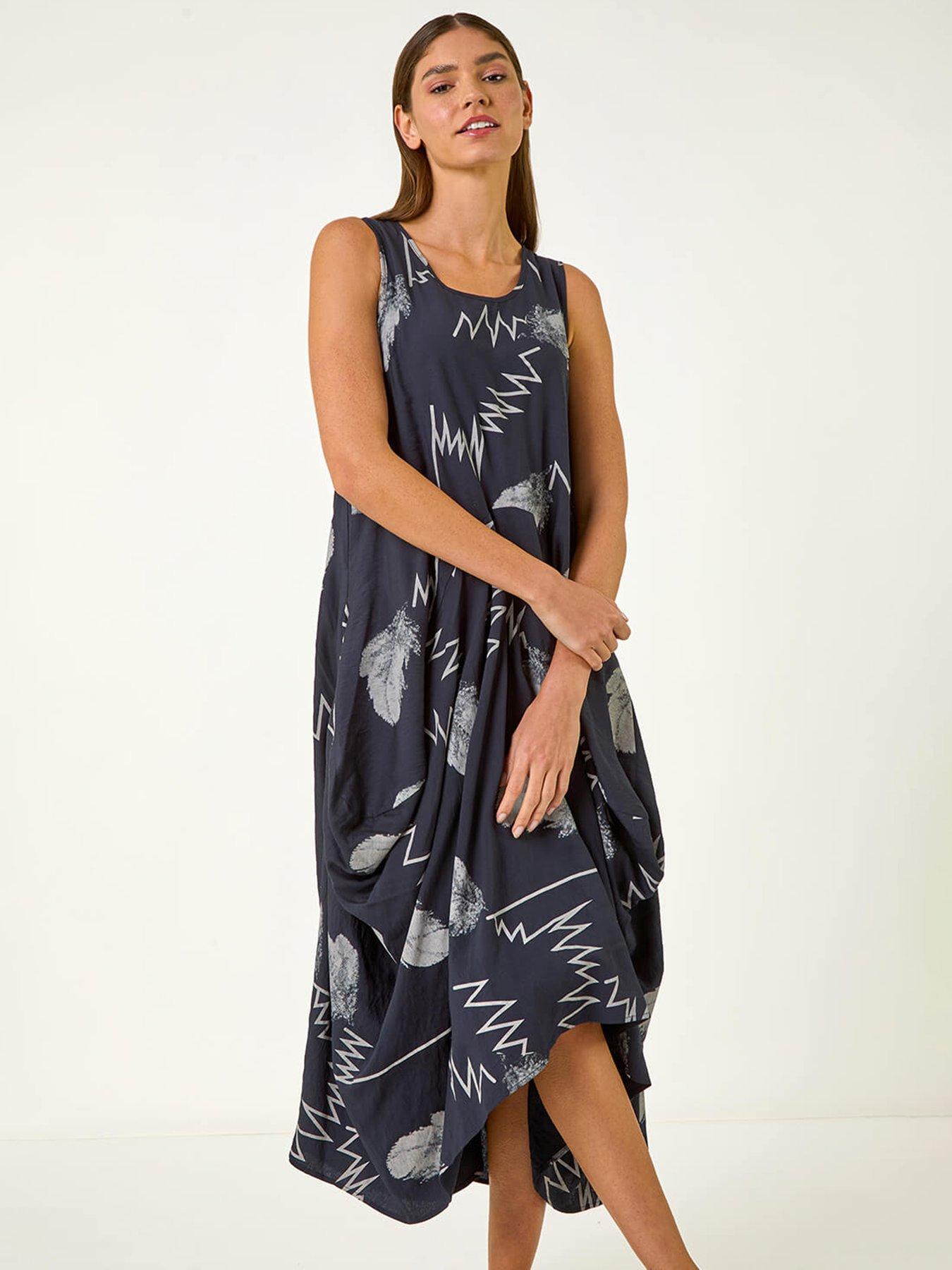 Roman Abstract Bubble Hem Midi Dress - Navy | Very