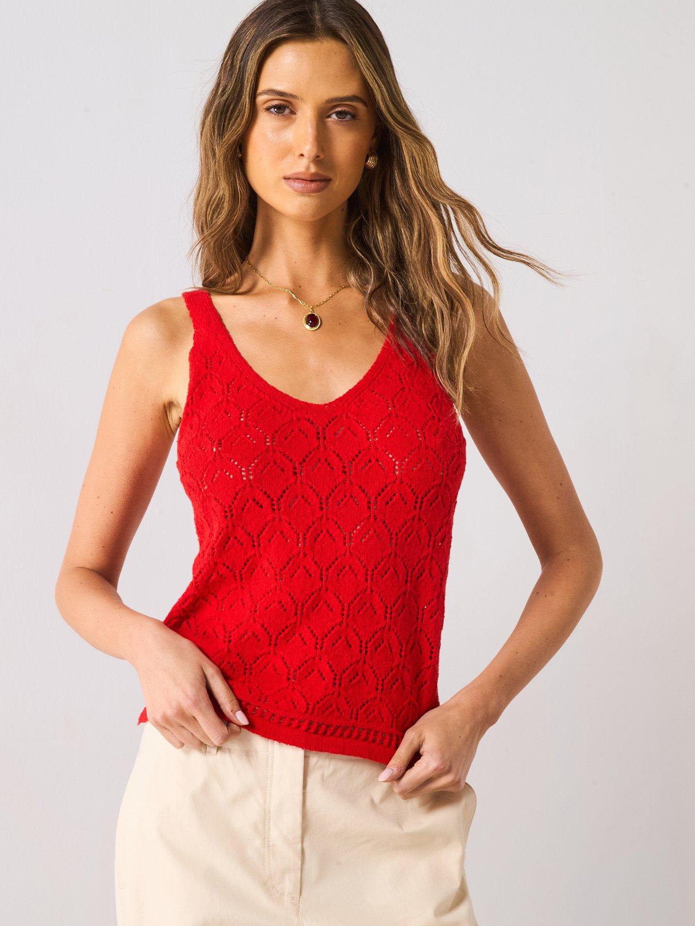 Mango Openwork Details Knit Top - Red | Very
