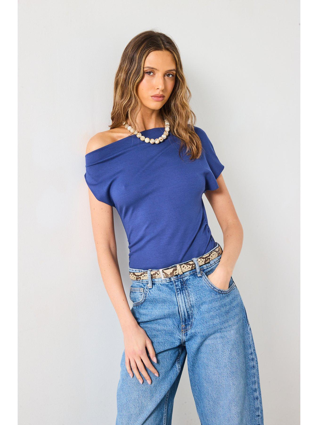 Mango Asymmetrical Draped Top - Blue | Very