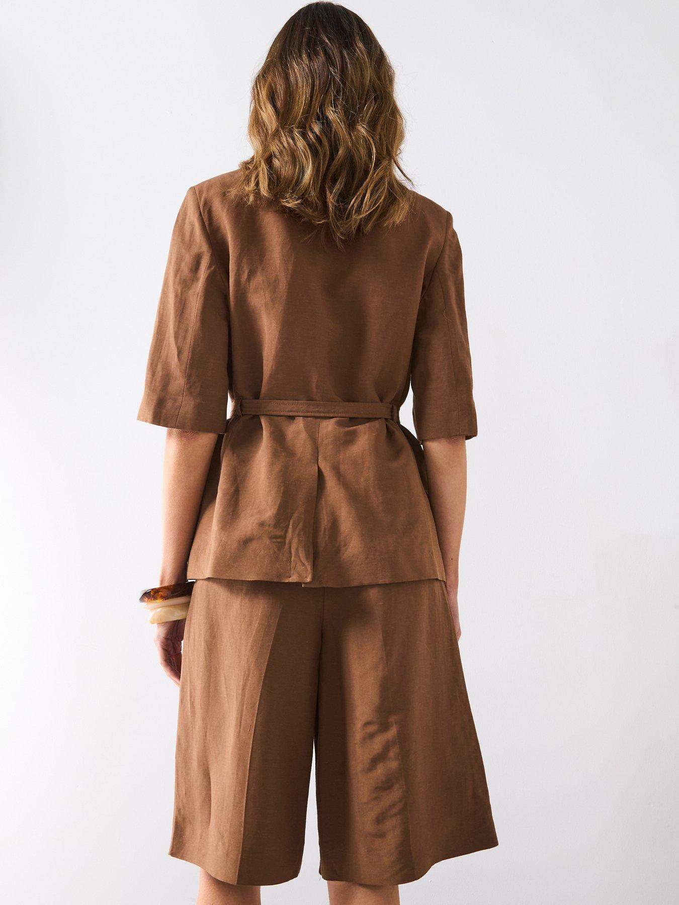 Mango Linen Blend Suit Blazer With Belt - Brown | Very