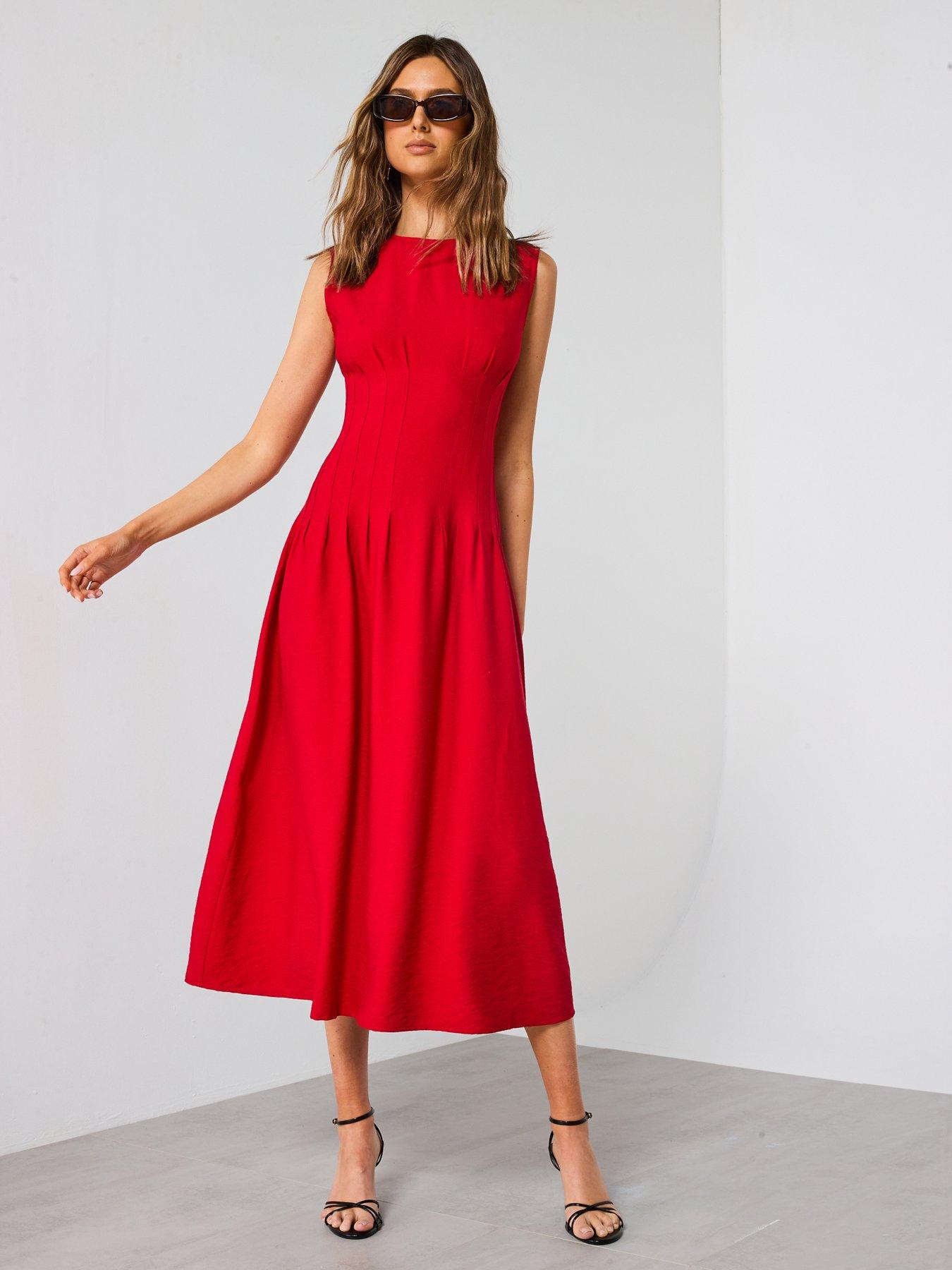 Mango Straight Panel Dress With Darts - Red | Very