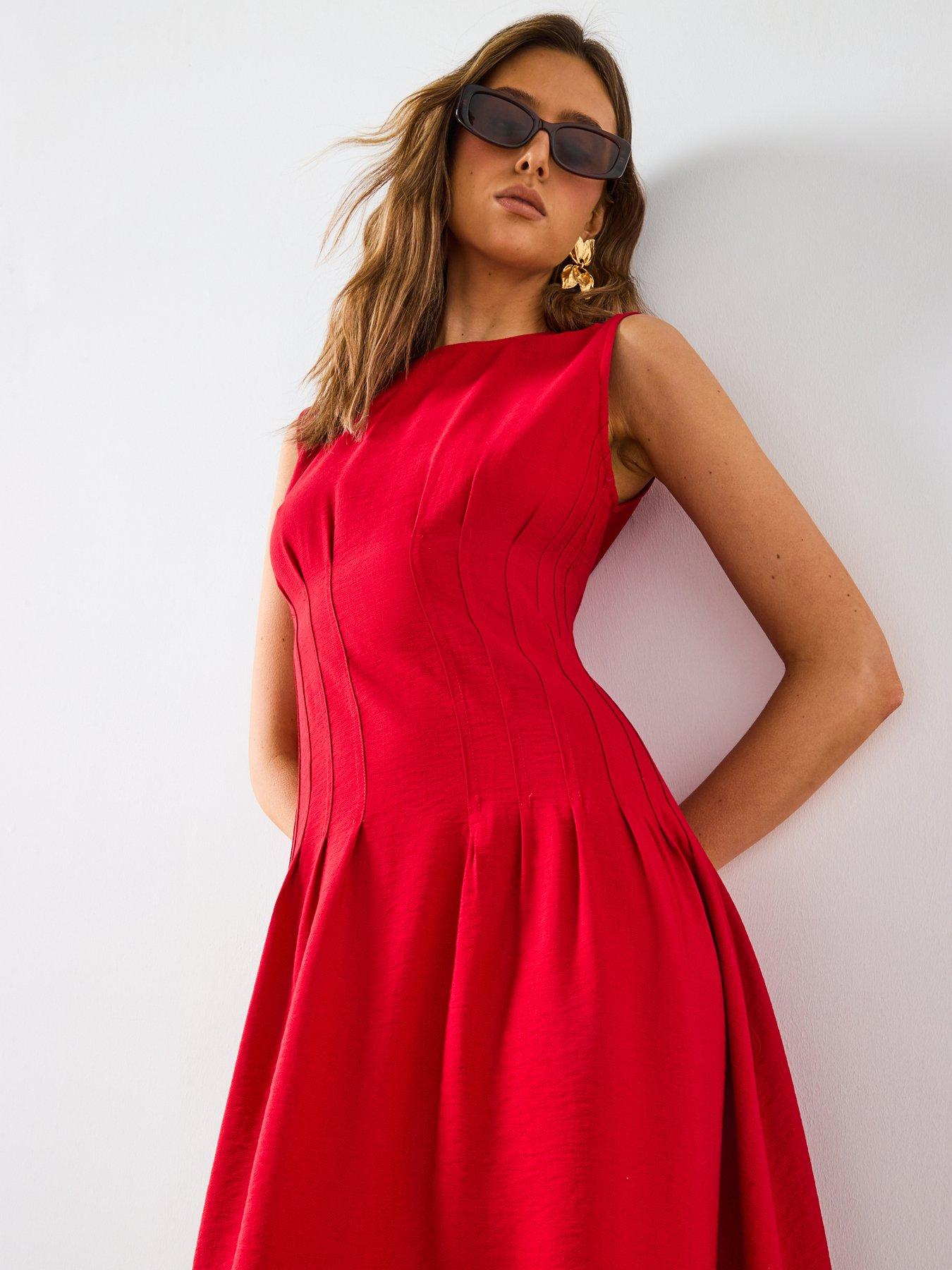 Mango Straight Panel Dress With Darts - Red | Very