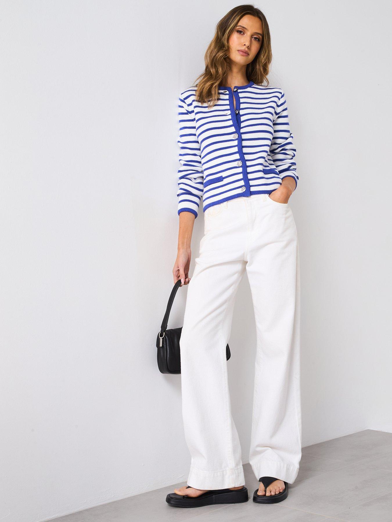 Mango Stripped Knit Cardigan - Blue/White | Very