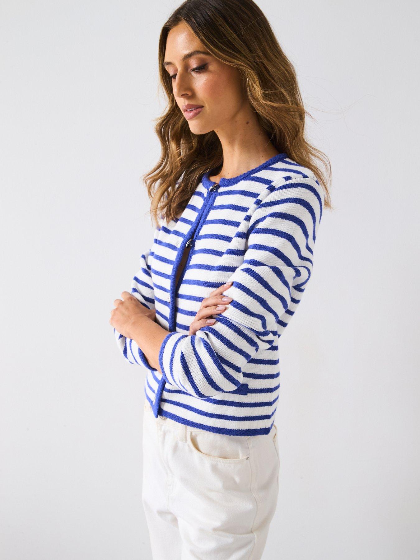 Mango Stripped Knit Cardigan - Blue/White | Very