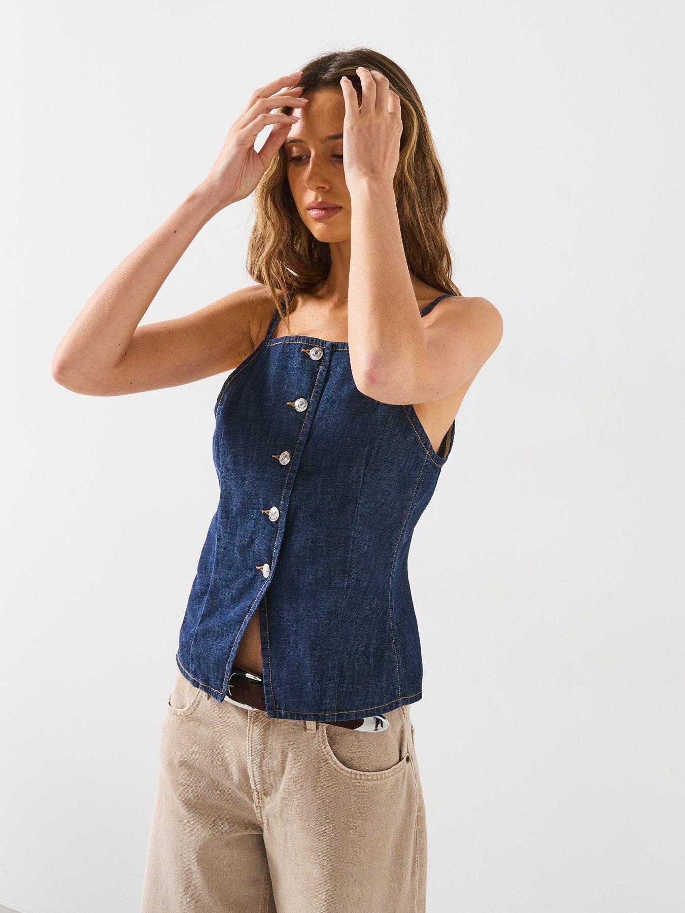 Mango Buttoned Denim Top - Blue | Very