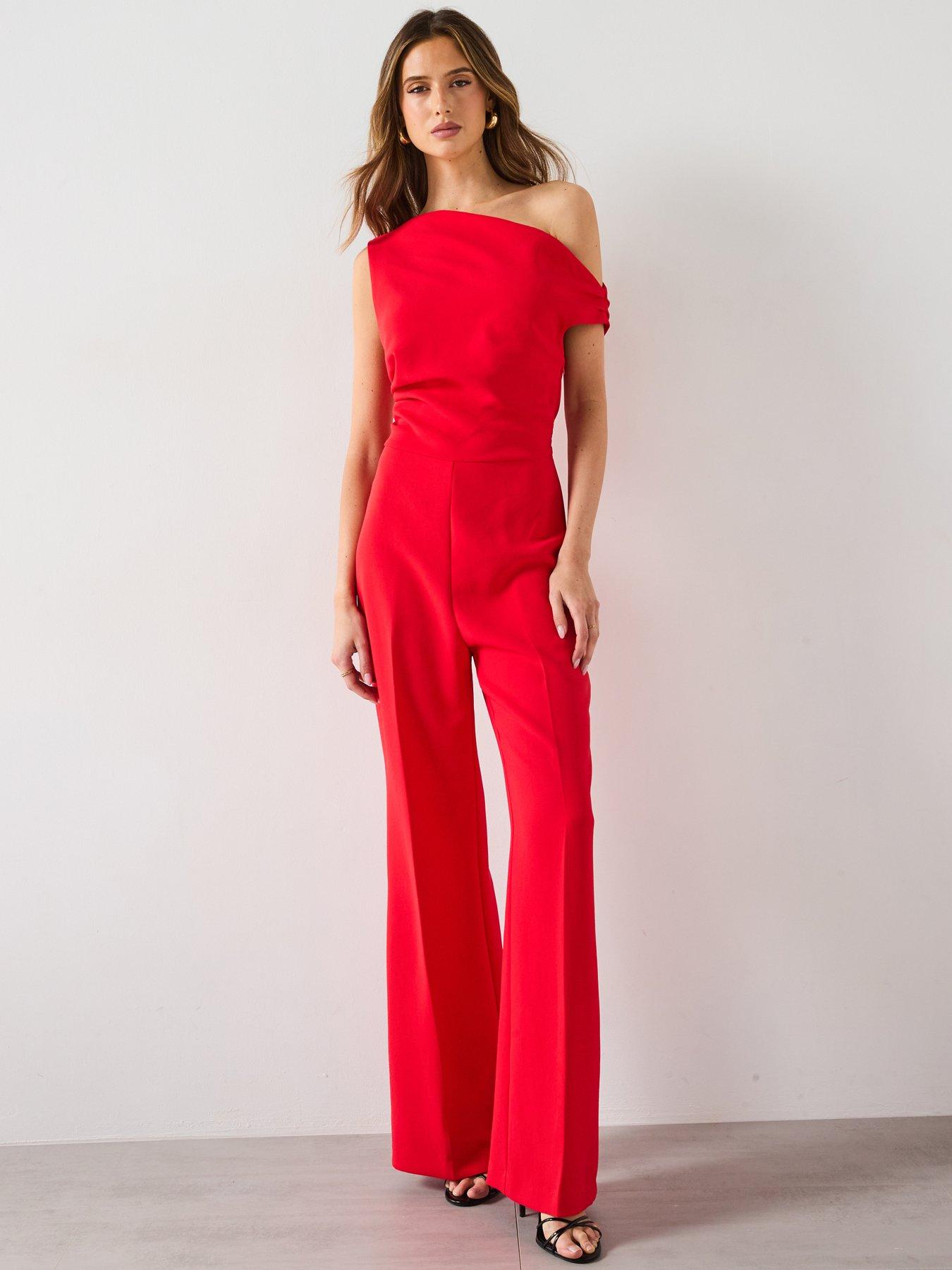 Mango Long Asymmetrical Draped Jumpsuit - Red | Very