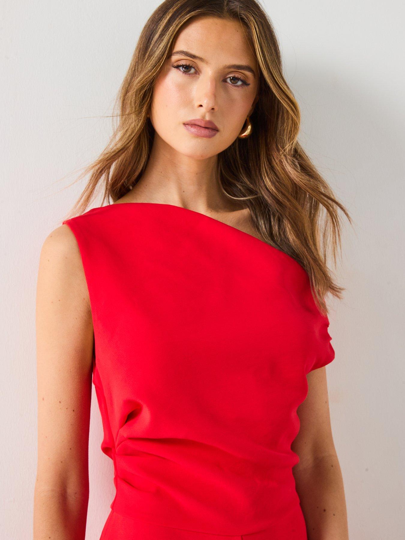 Mango Long Asymmetrical Draped Jumpsuit - Red | Very