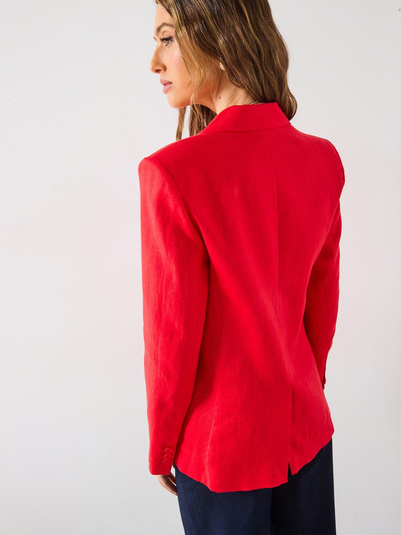 Mango Double-Breasted Linen Suit Jacket - Red | Very